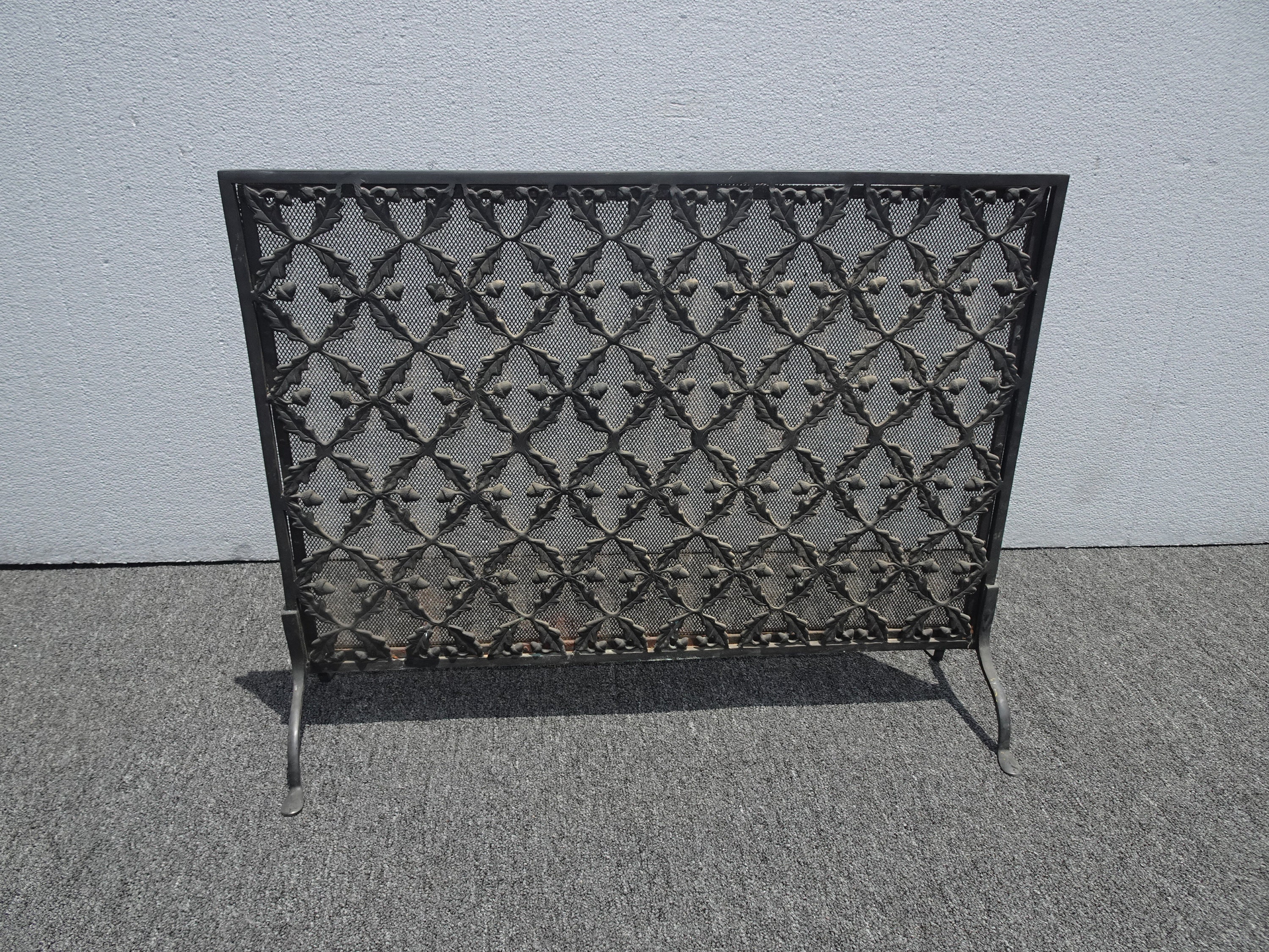Vintage French Country Black Ornate Fireplace Screen Spanish Style