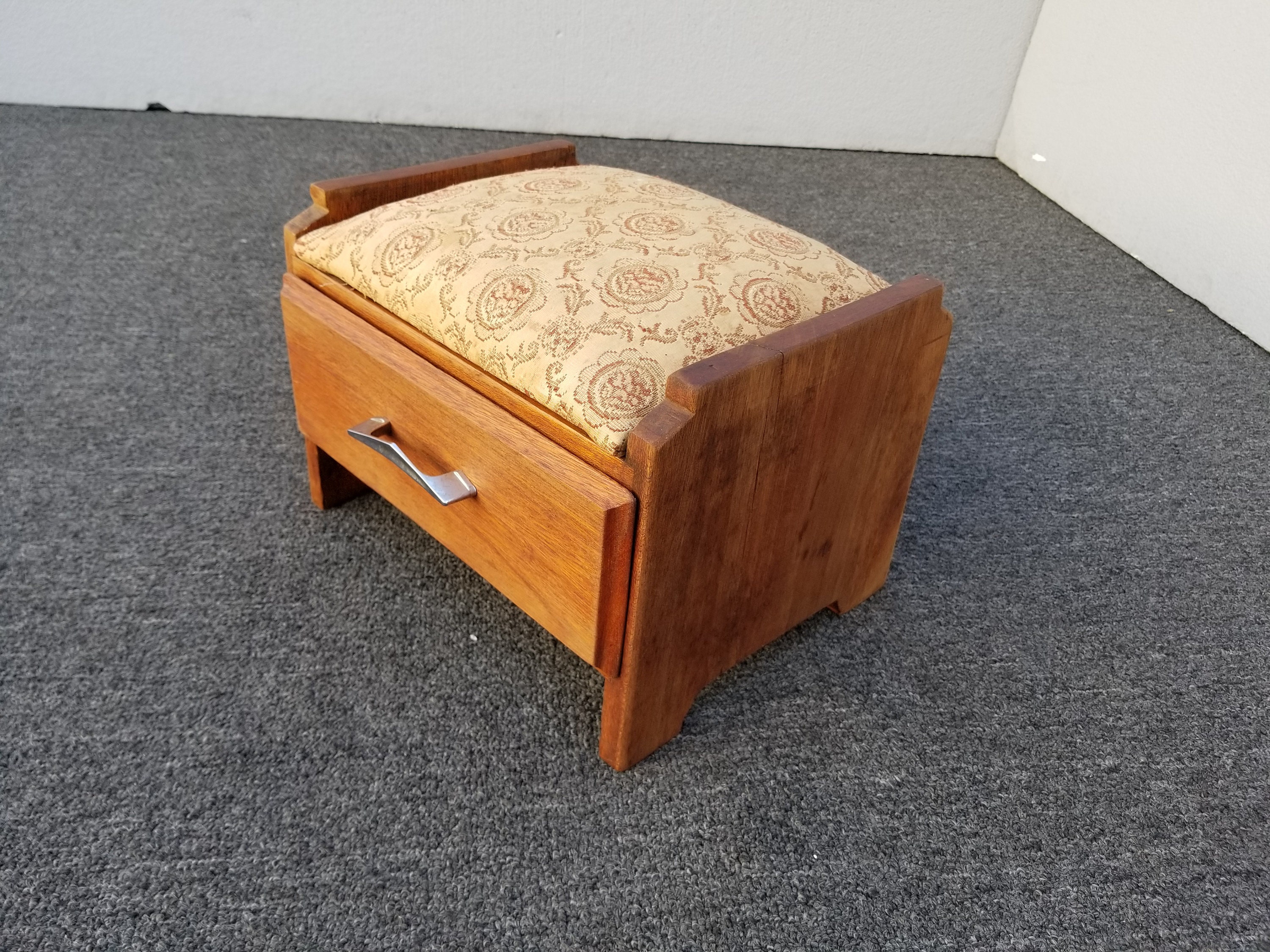 Vintage French Country Footstool w Drawer ~ use as Sewing Kit Storage