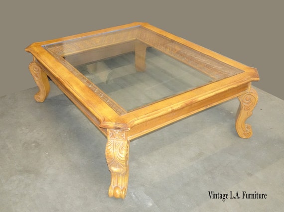 Vintage Golden Brown Coffee Table Cocktail Table W Beveled - Etsy