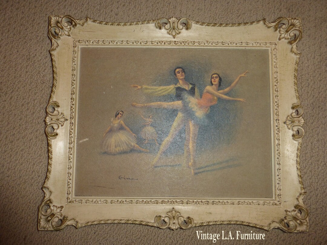 Vintage French Provincial Picture of Ballerinas W Ornate Frame Signed ...