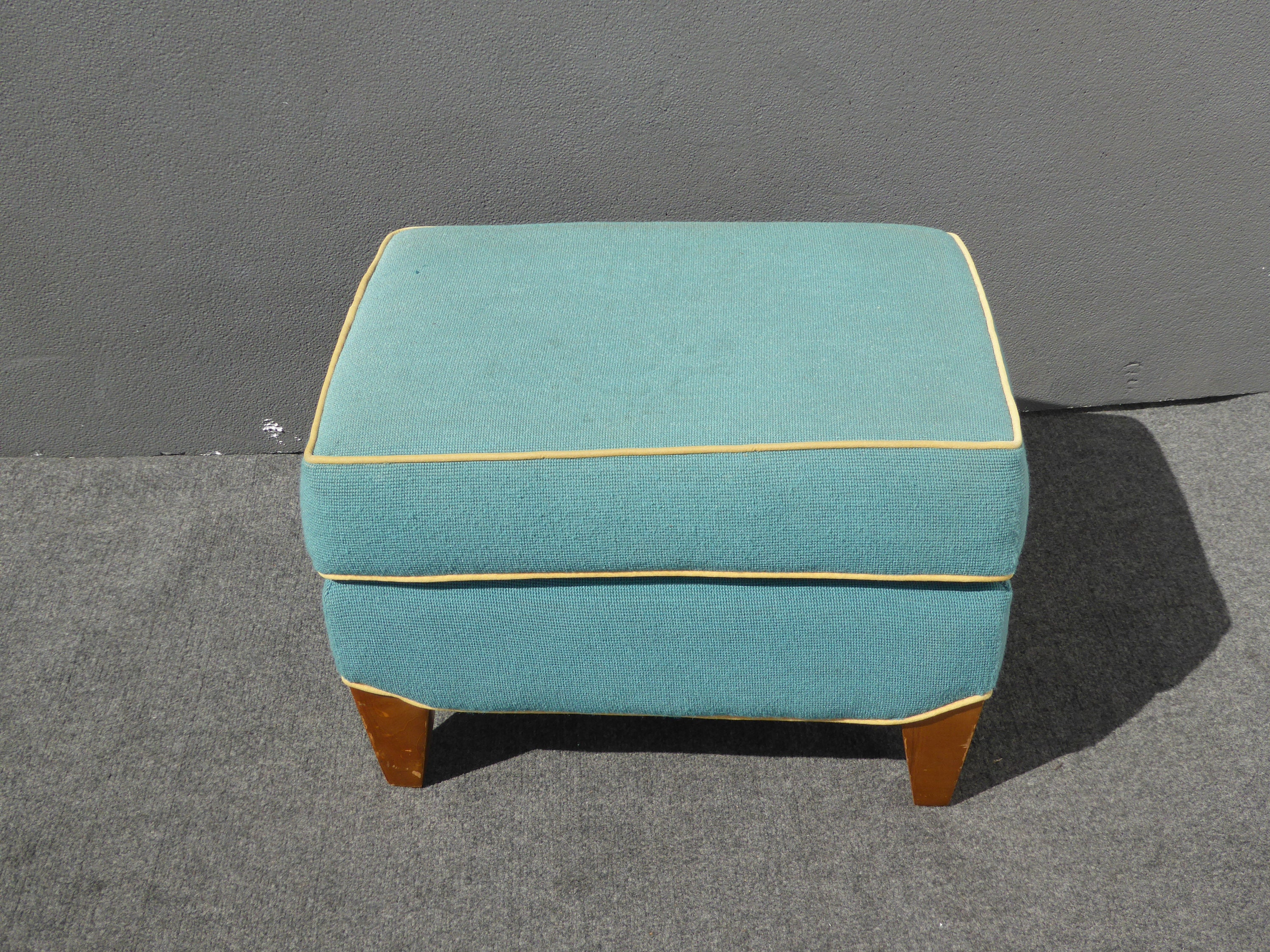 Turquoise OTTOMAN Bench Stool w Yellow Trim