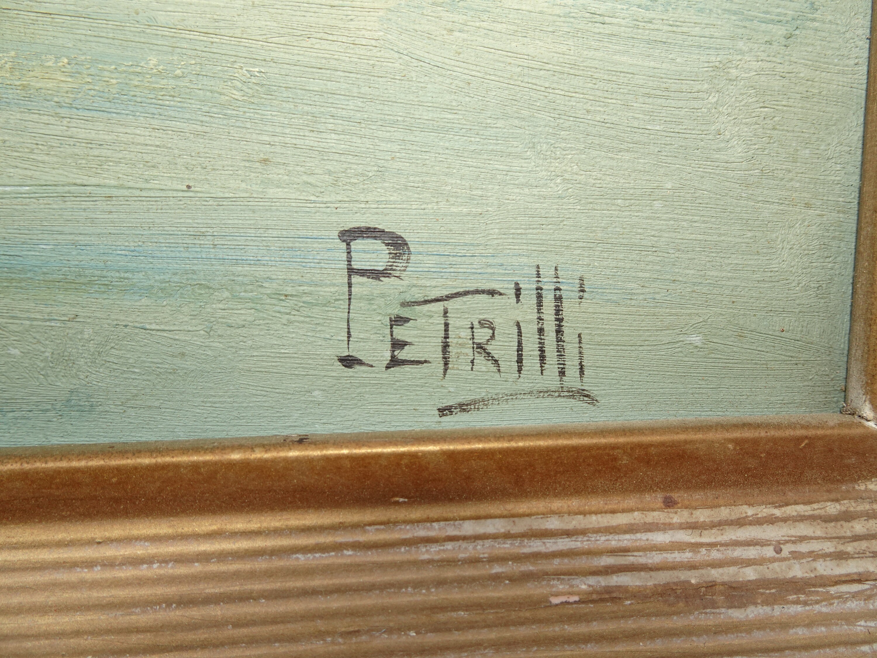 Vintage Oil Painting Picture Signed Petrilli 'Boat in Harbor' Ornate Frame