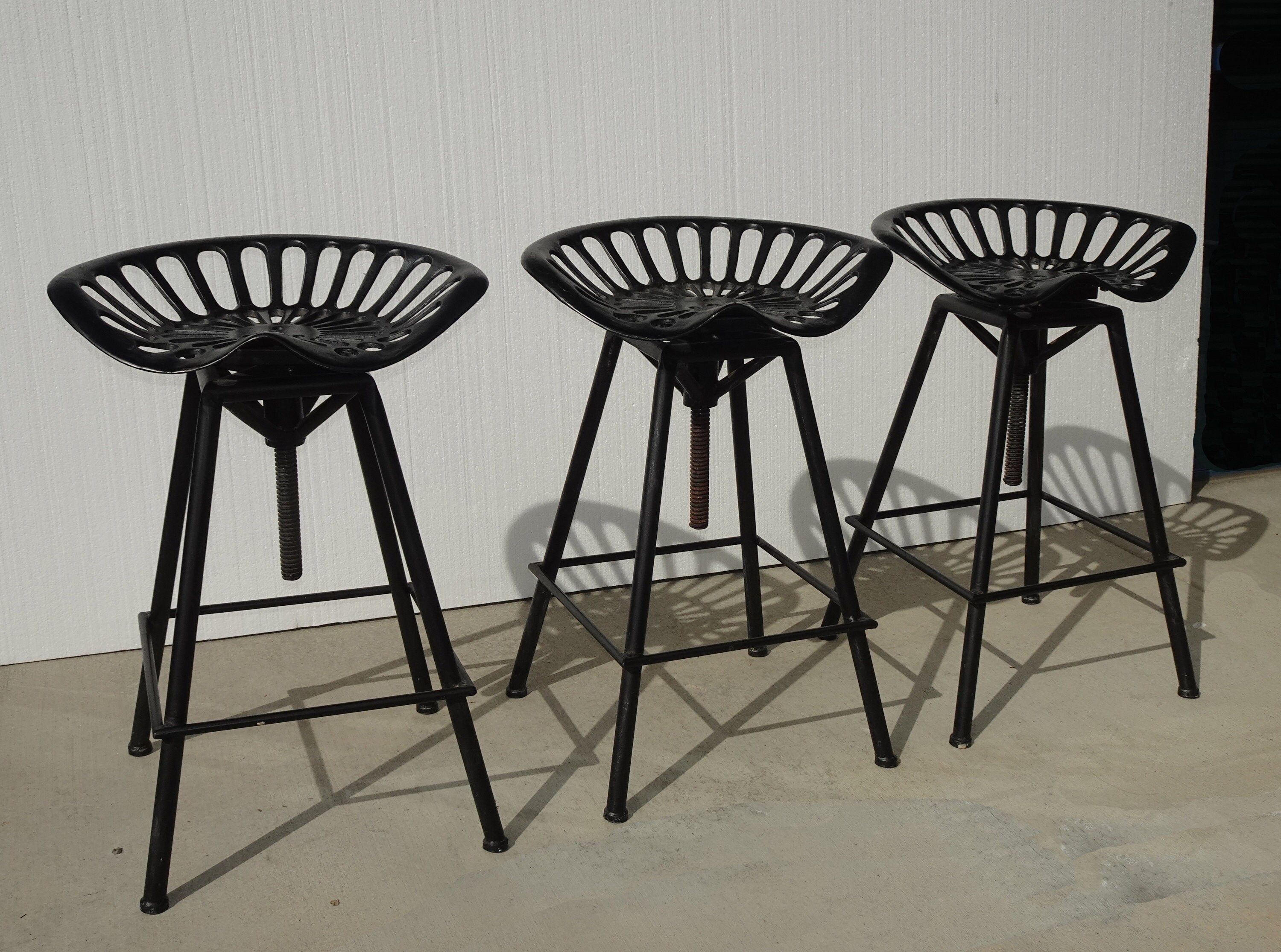 Three Black Industrial Tractor Seat Barstools Bar Stools Swivel Raise ...