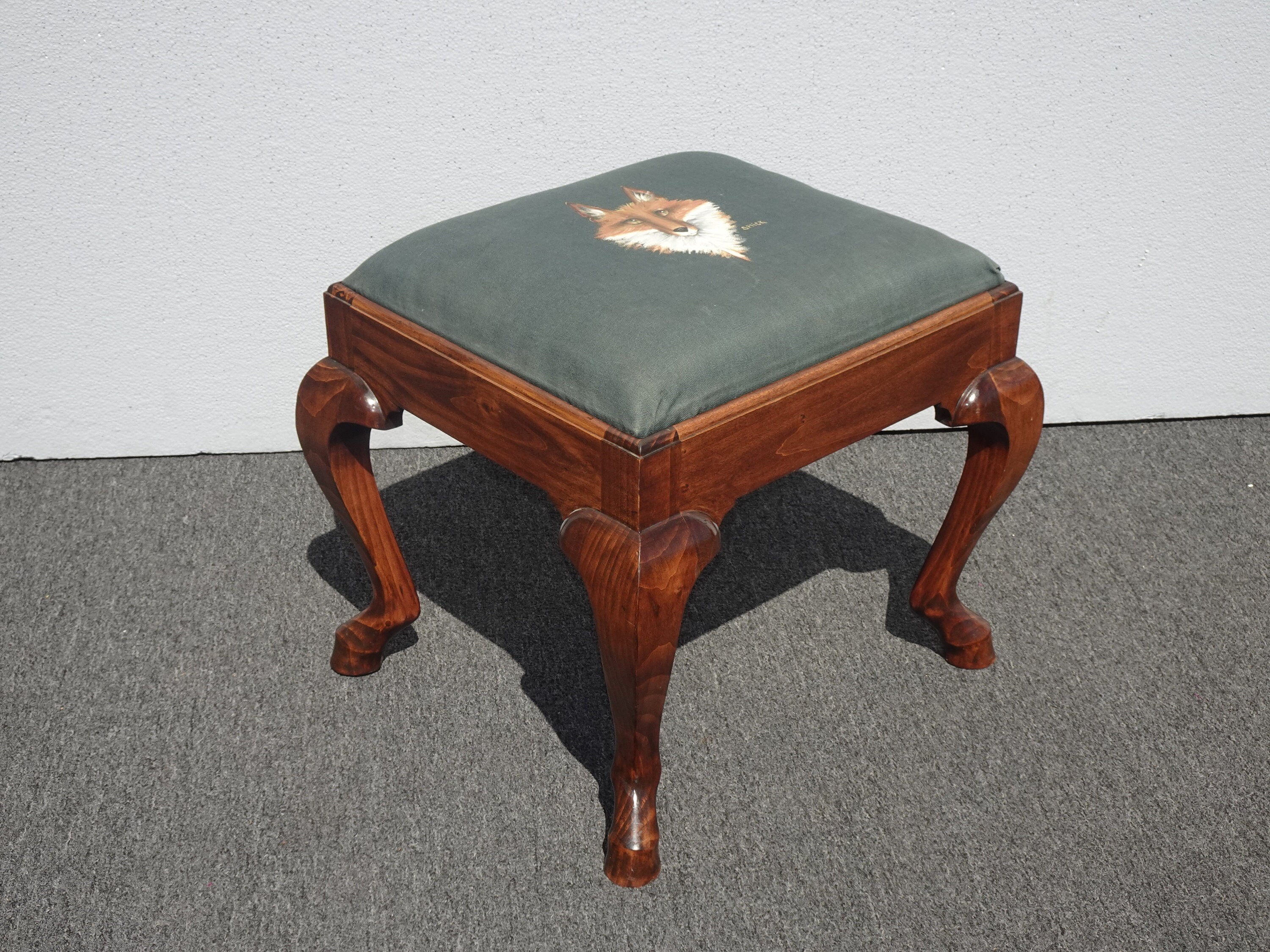 Vintage Hand Painted Fox Ottoman French Country Green Hoof Feet ...