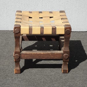 Vintage Rustic Spanish Style Stool Bench With Leather Straps - Etsy