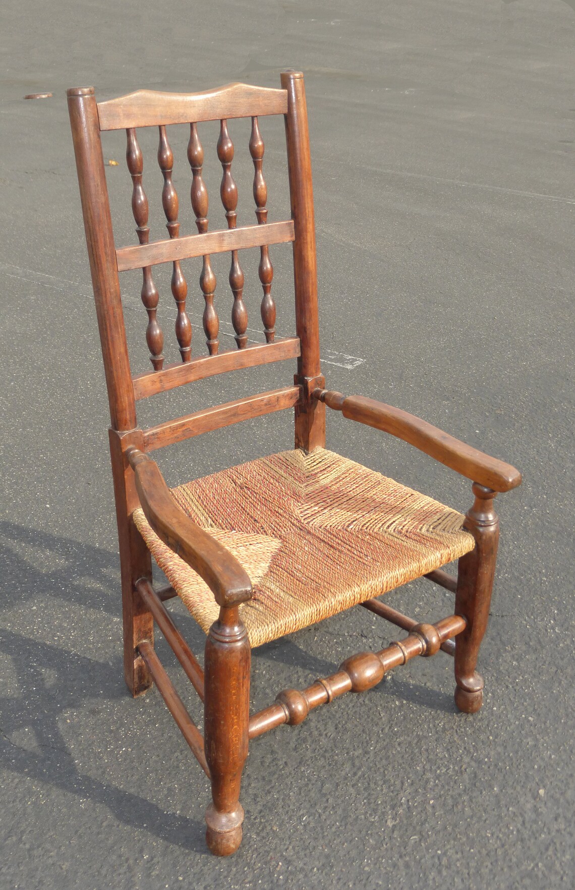 ANTIQUE Vintage Rush Twine Seat Carved Wood Accent Arm Chair - Etsy