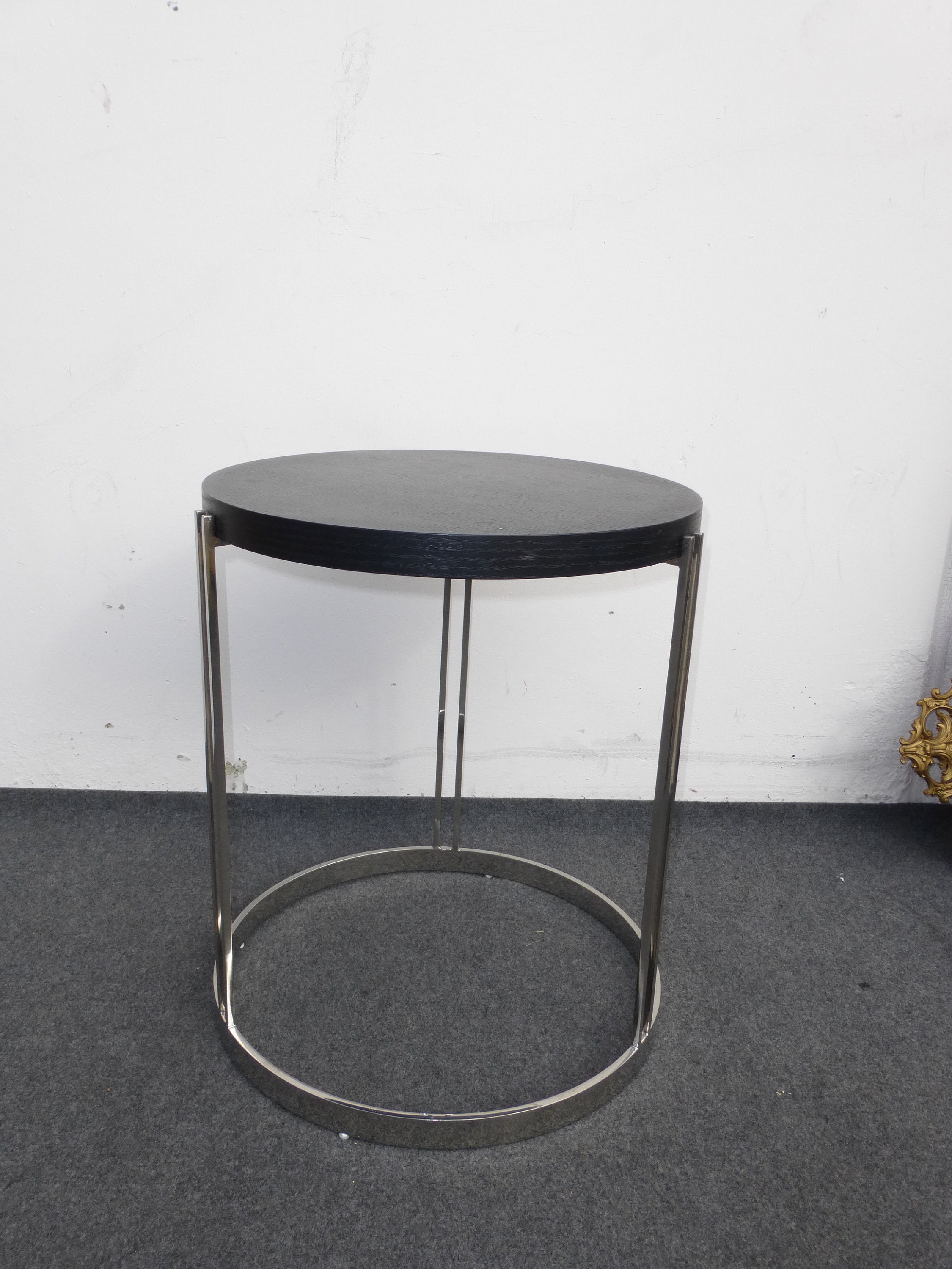 Modern Contemporary Round Black & Chrome Side Table Entry End Table ...