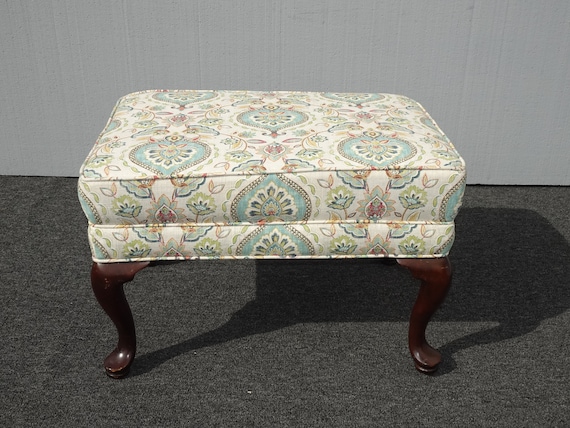 Vintage French Country Blue & Green Paisley Print Ottoman | Etsy