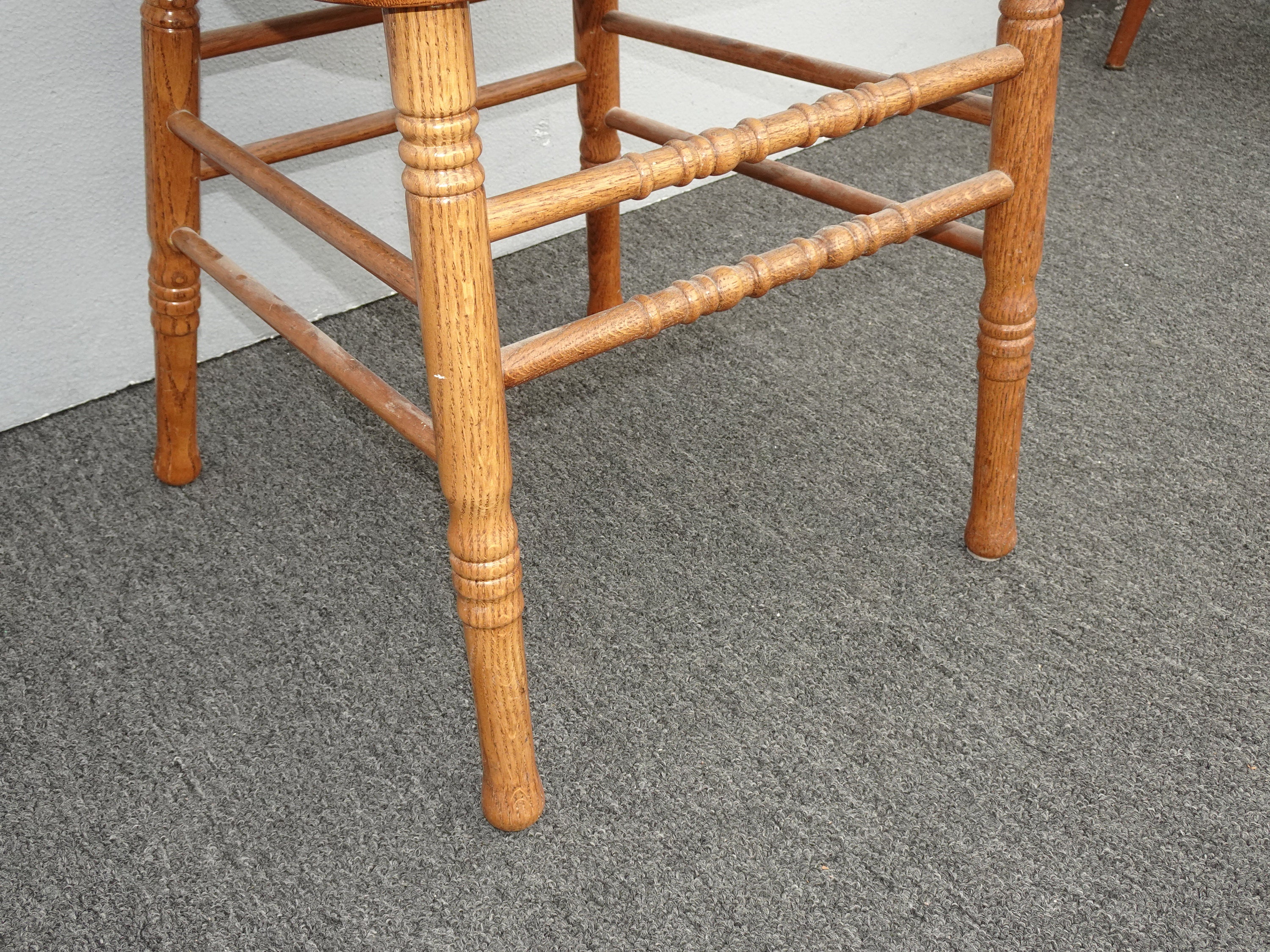 Vintage French Country Brown Solid Oak Double Pressed Back Side Chair