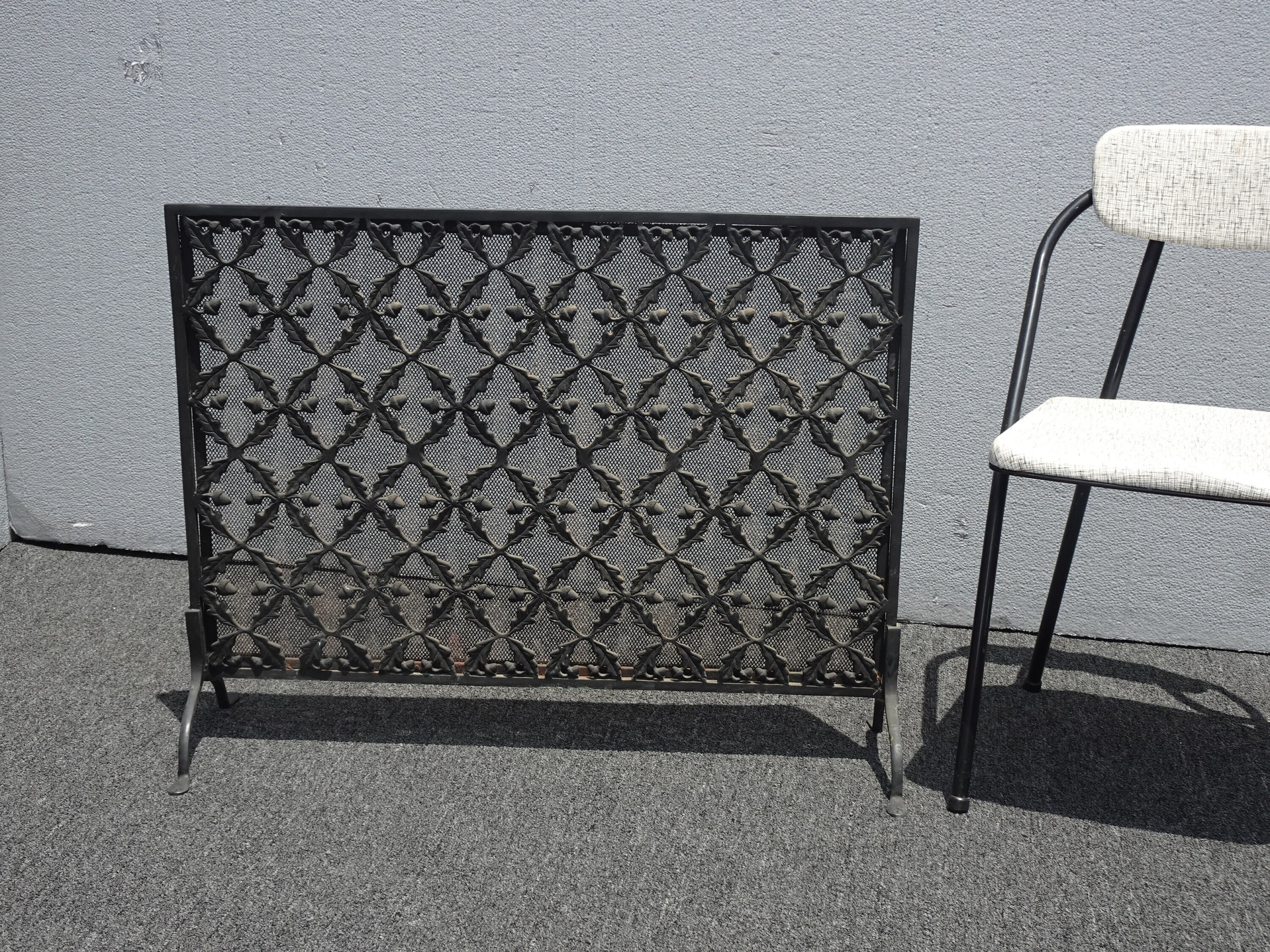 Vintage French Country Black Ornate Fireplace Screen Spanish Style