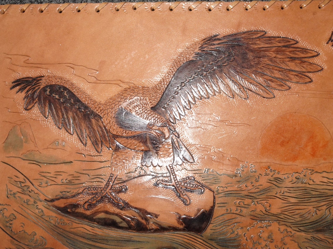 Embossed Leather Picture of Eagle Perched on Top of Roaring - Etsy