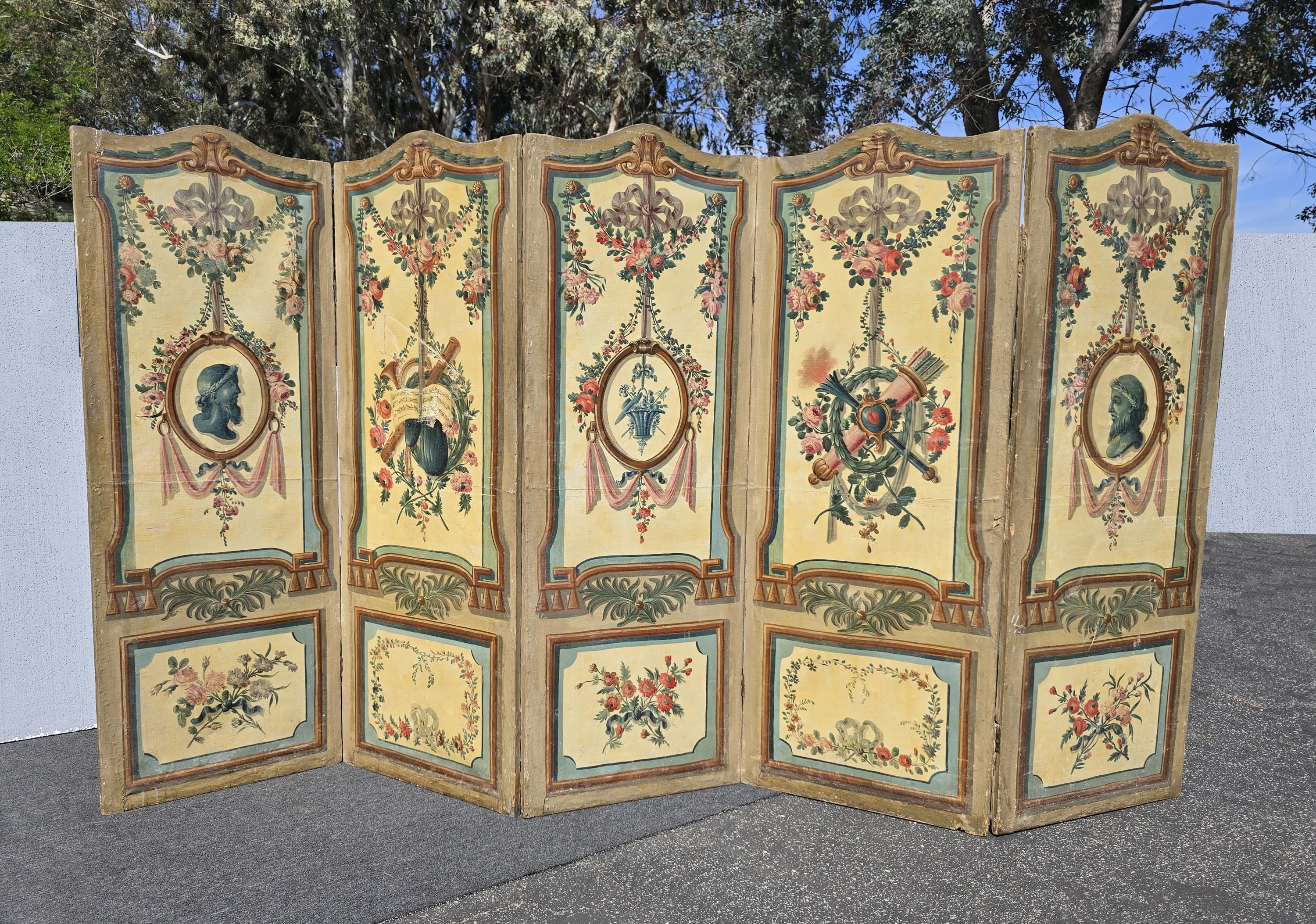 19th Century French Country Five Panel Classical Romantic Screen ~ Room ...