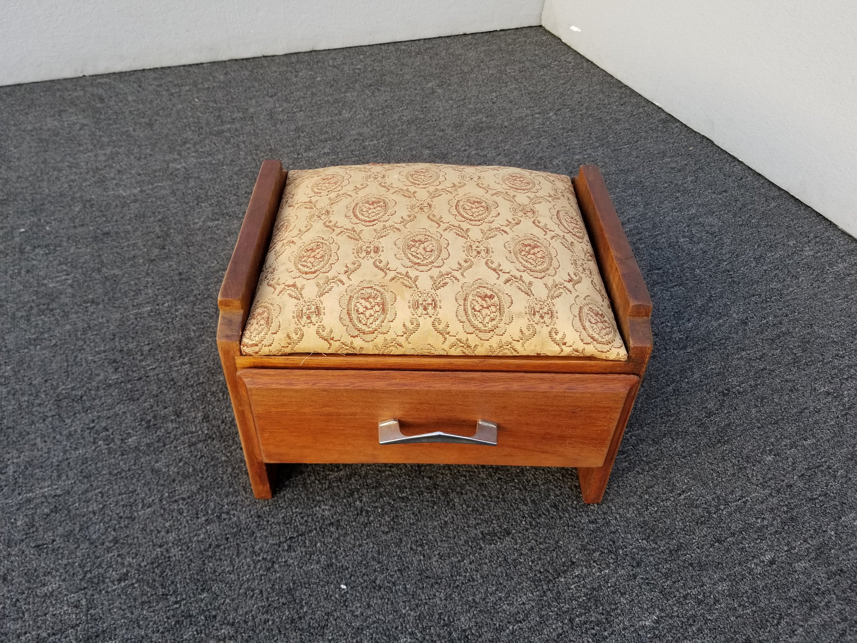 Vintage French Country Footstool w Drawer ~ use as Sewing Kit Storage