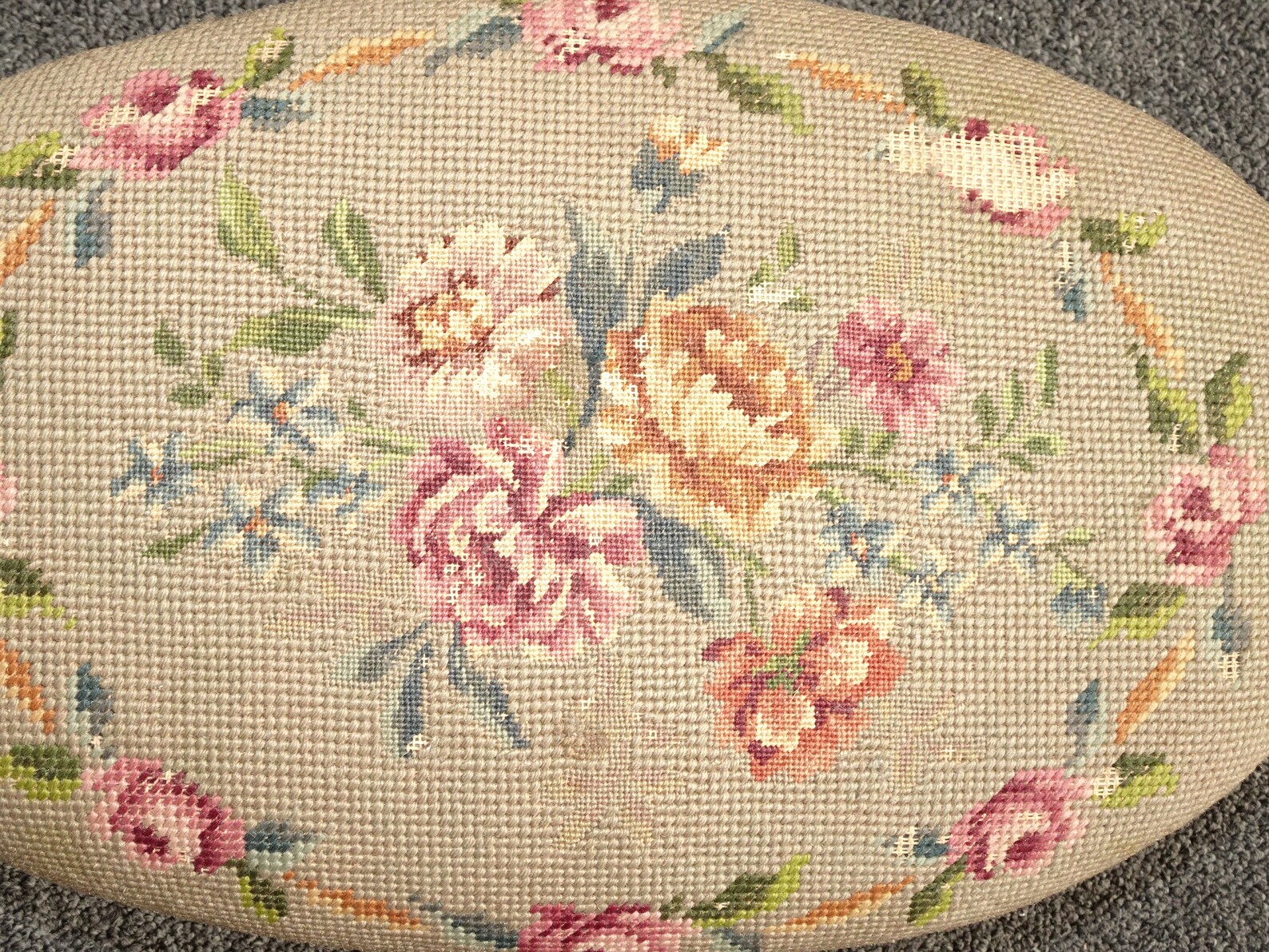Vintage French Country Tan Needlepoint Floral Tapestry on Oak - Etsy
