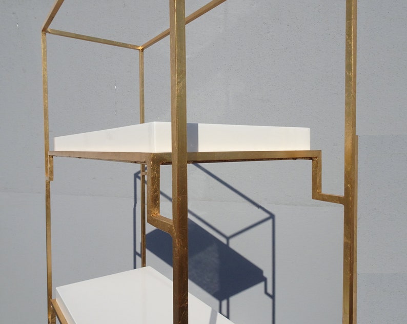 Modern Contemporary Gold Gilt Greek Key White Stone Etagere Bookshelf ...