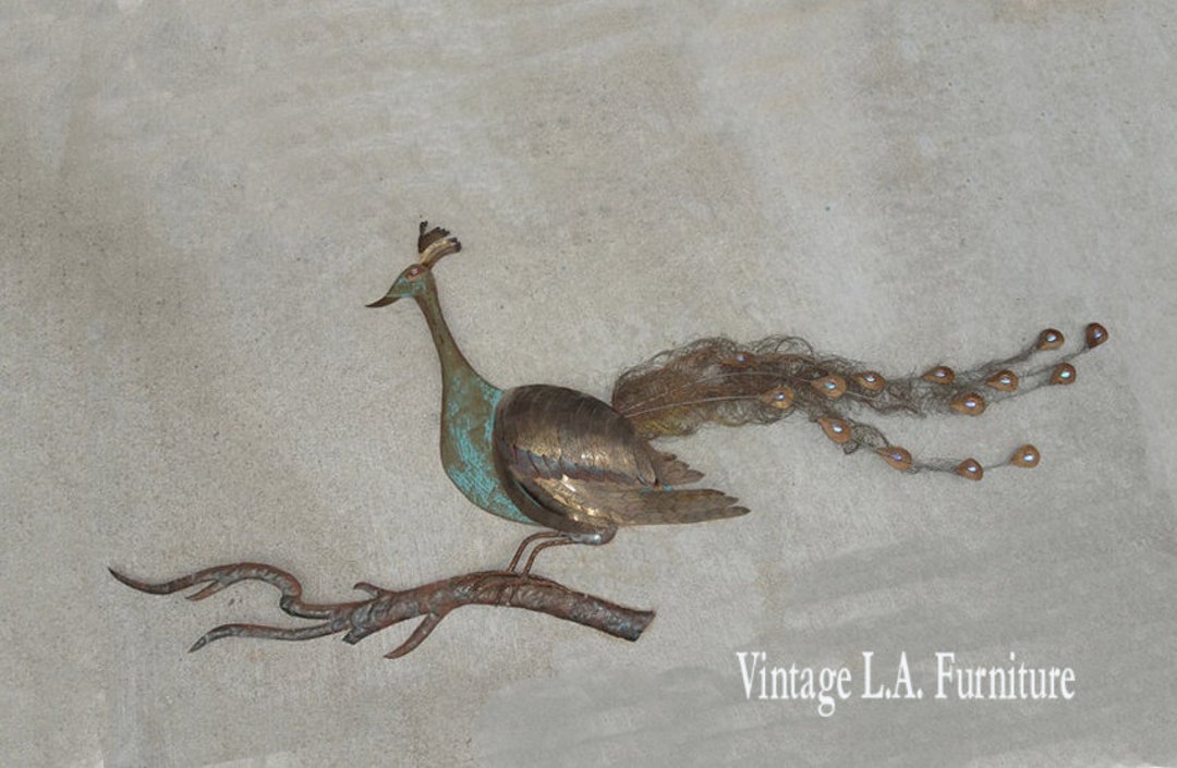 Large Wall Mantle Peacock Plaque 31"h X66 Vintage Mid Century Metal ...