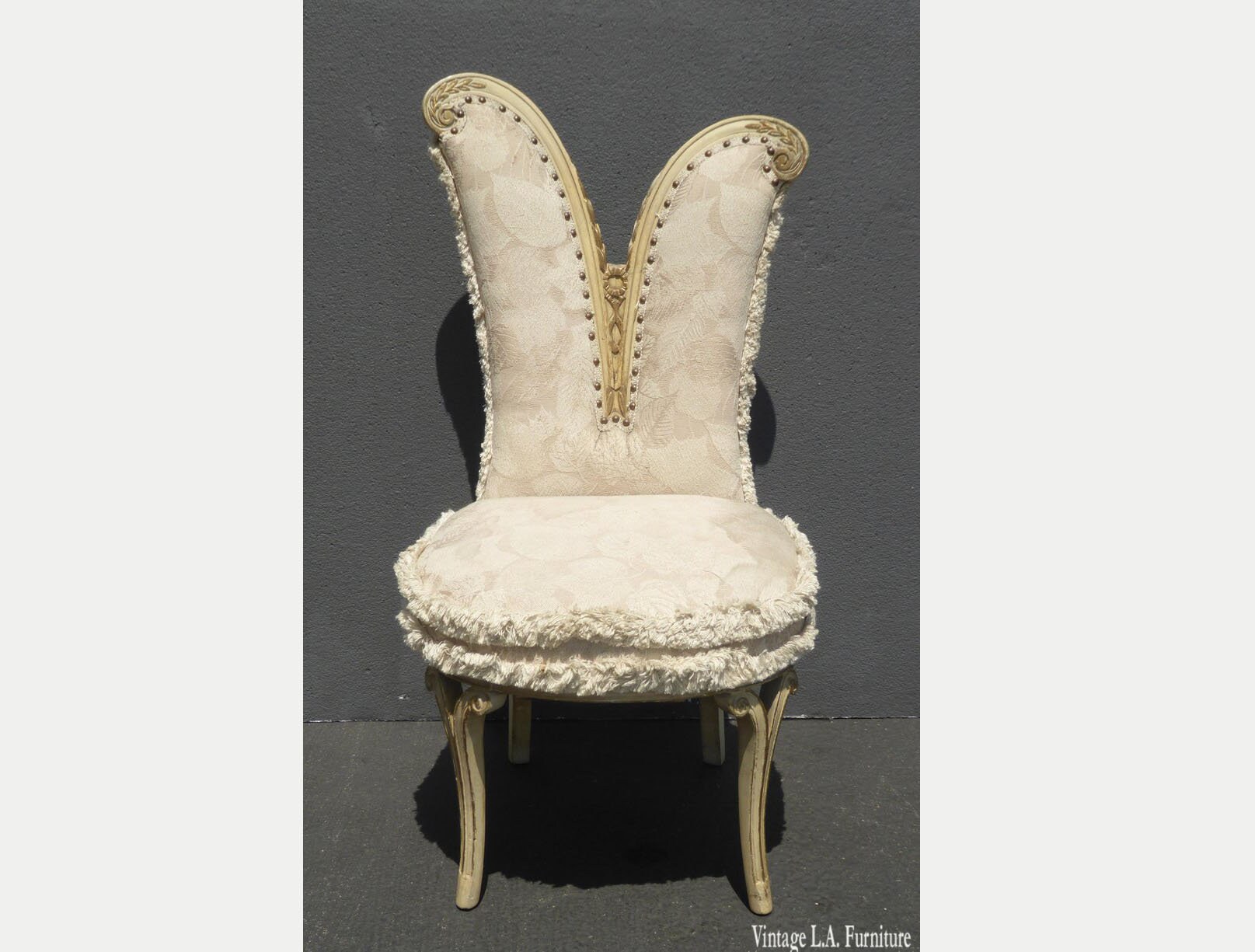 Vintage French Provincial Heart Shaped White Accent Chair w Decorative ...