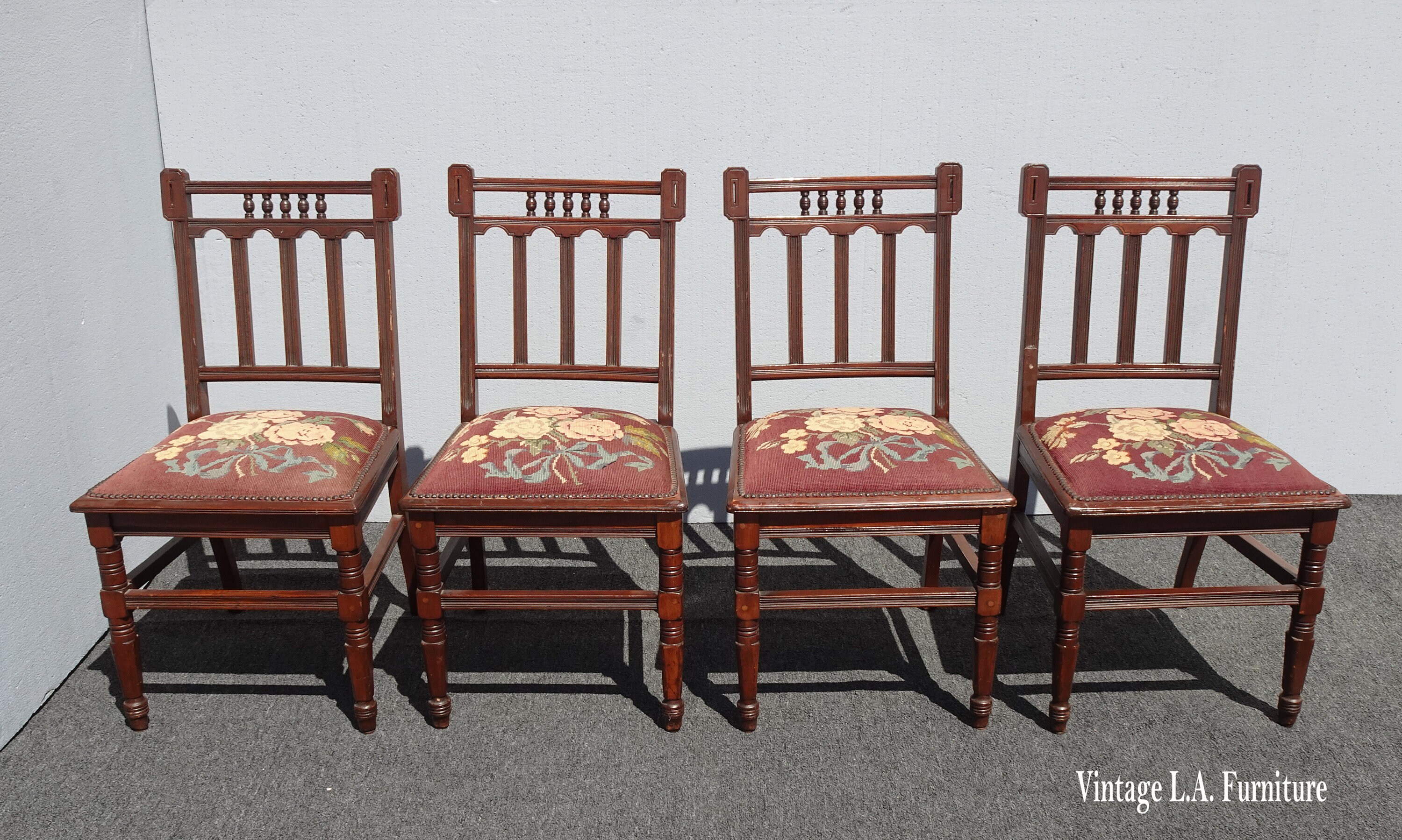 Set of Four Vintage French Country Red Needlepoint Tapesty Floral ...