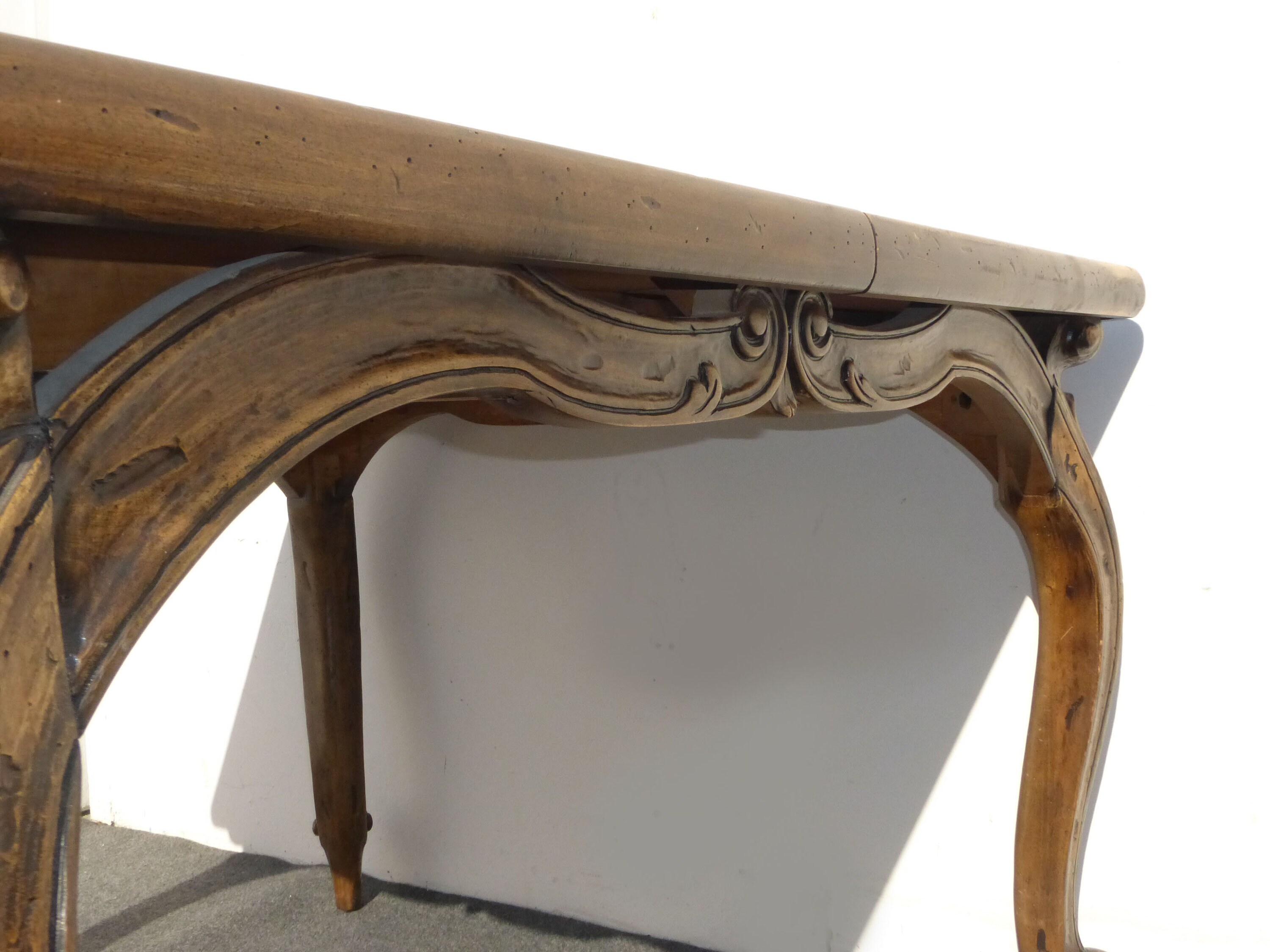 Vintage French Provincial Dining Table with Parquet Top w 2 Leaves