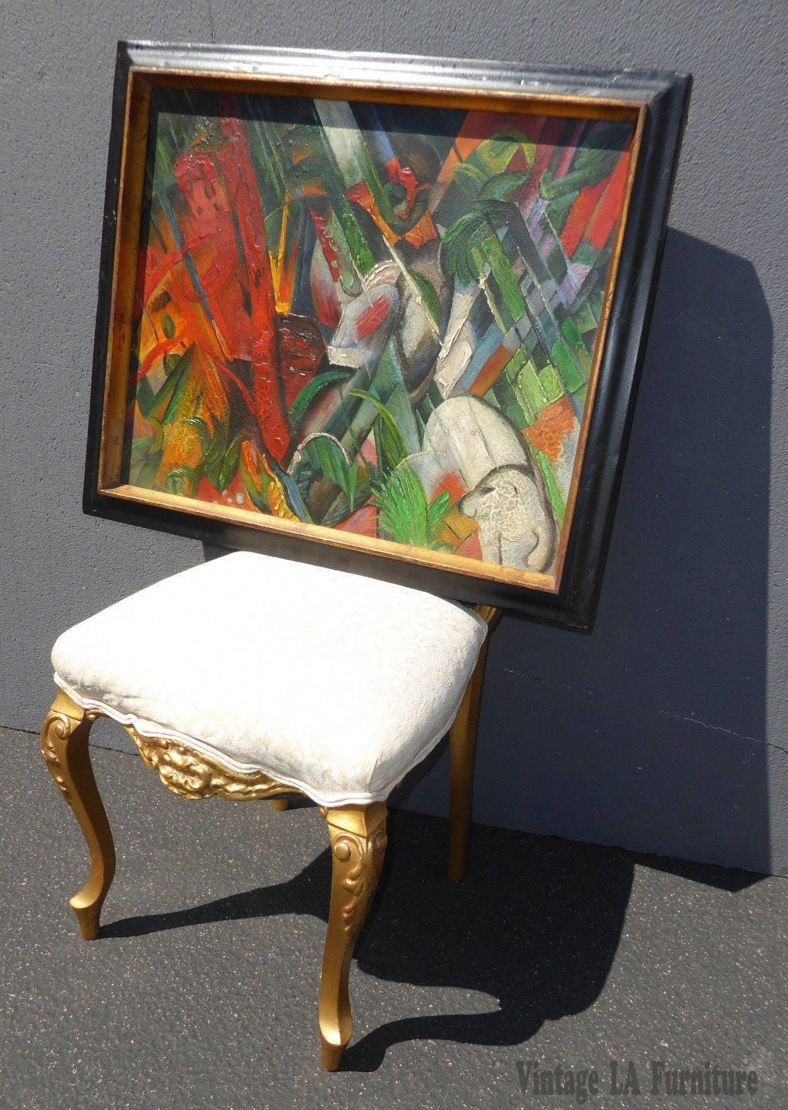 Vintage Original Expressionism Oil on Canvas Painting Black & Gold Gilt ...