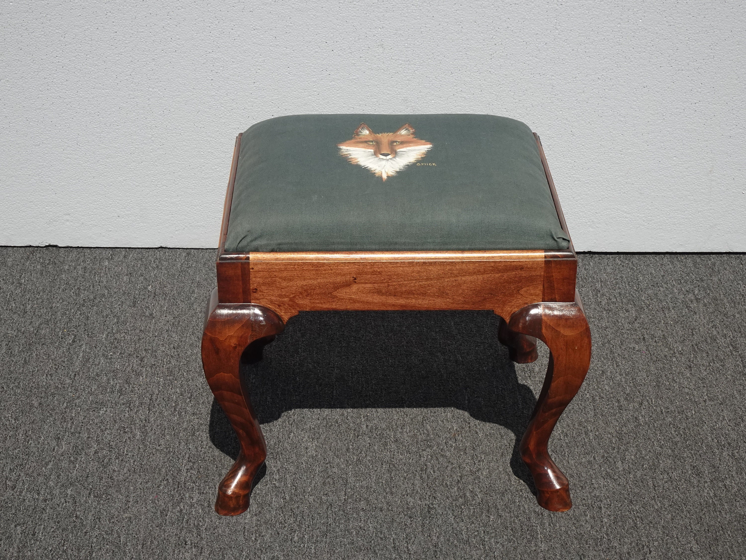 Vintage Hand Painted Fox Ottoman French Country Green Hoof Feet ...