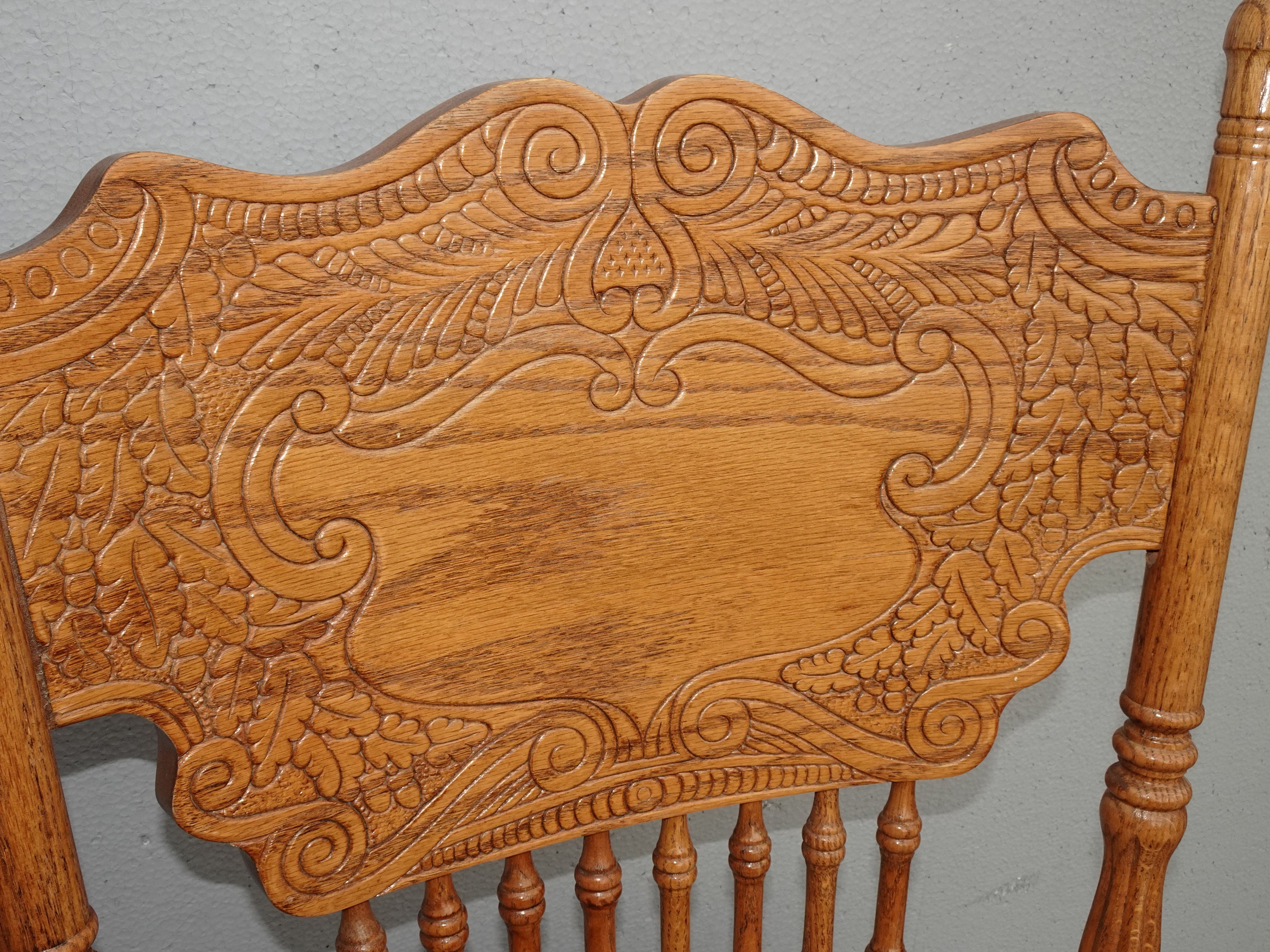 Vintage French Country Brown Solid Oak Double Pressed Back Side Chair