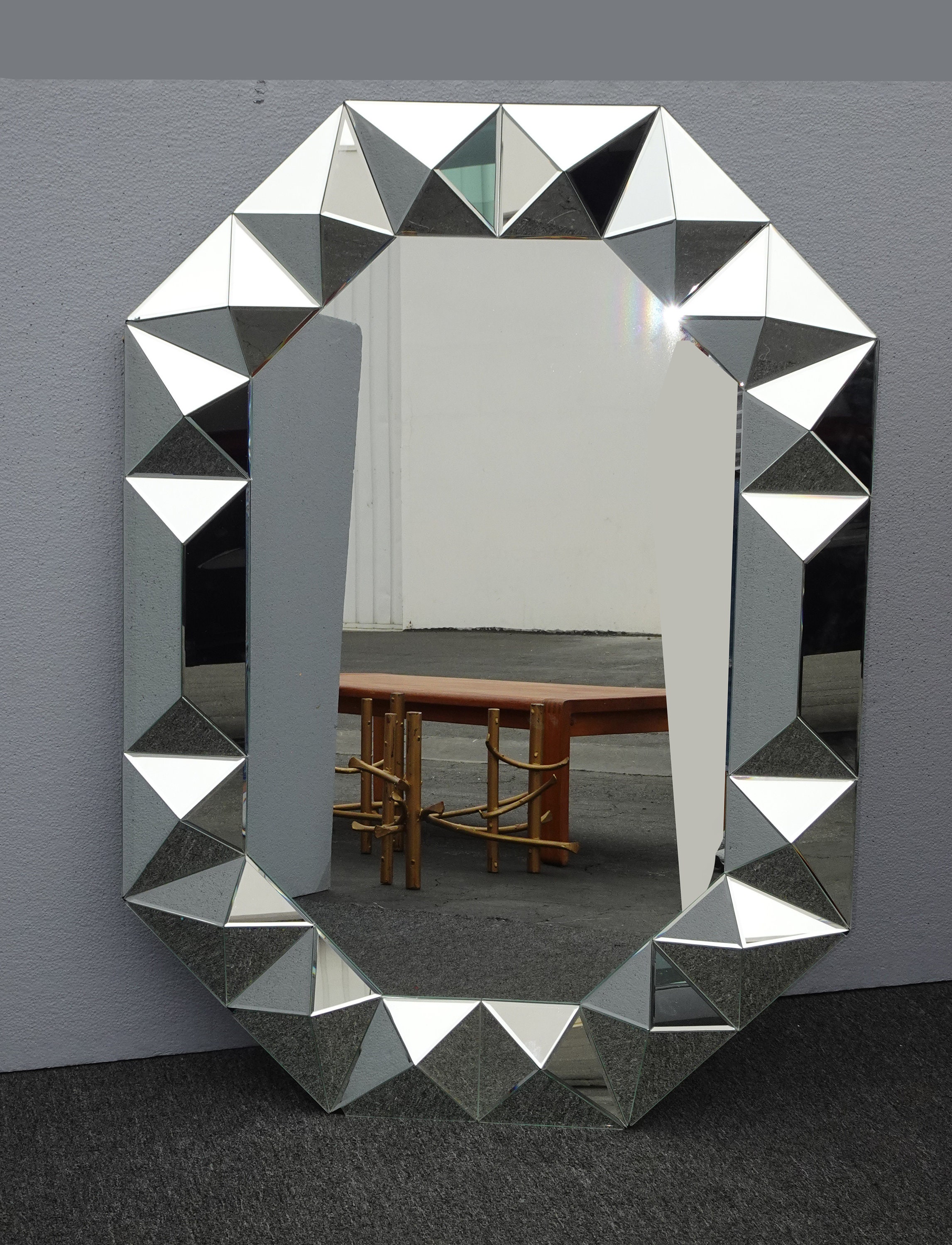 Vintage Geometric Pyramidion Shaped Contemporary Wall Mantle Mirror