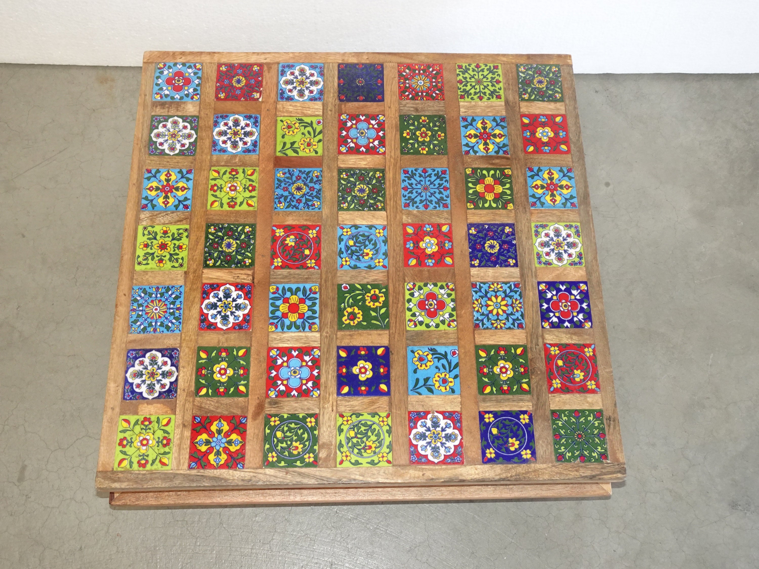 Vintage Monterey Style Table Top Table Riser with 49 Colored Tiles