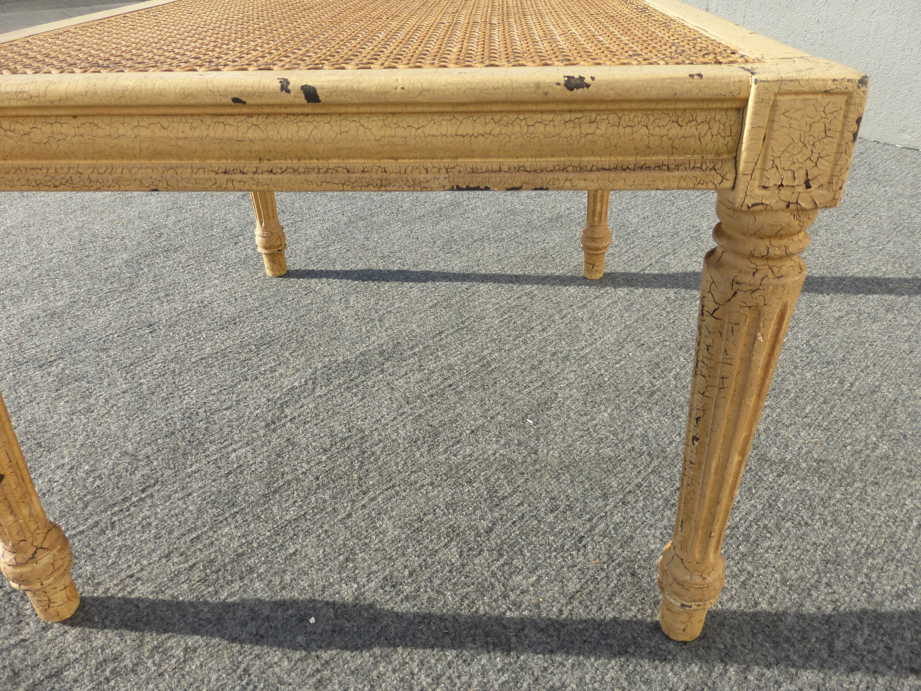 Vintage French Provincial Cane Top Distressed Crackle Finish End Table