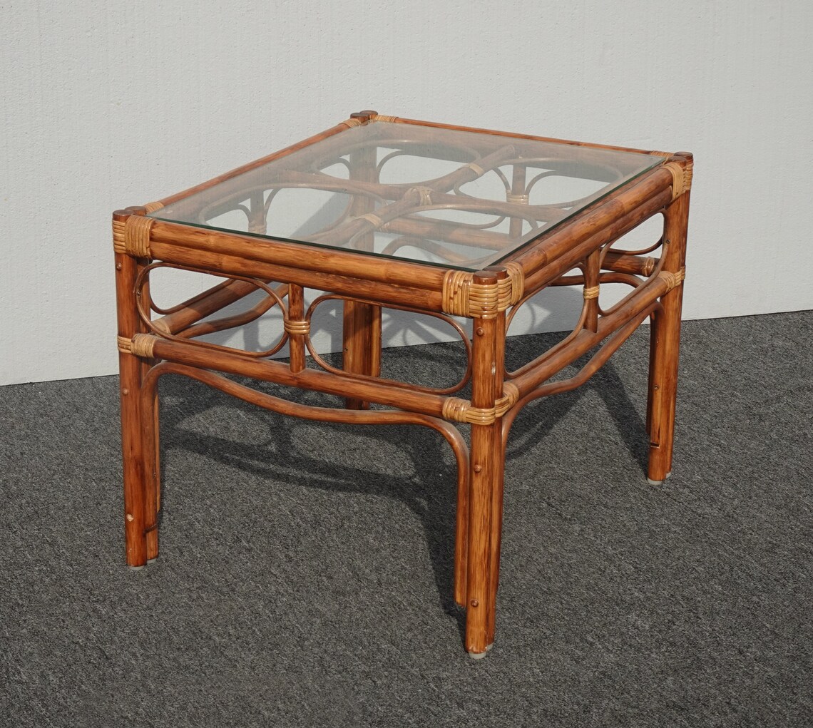 Vintage Mid Century Modern Bamboo Rattan End Table Tiki Palm - Etsy