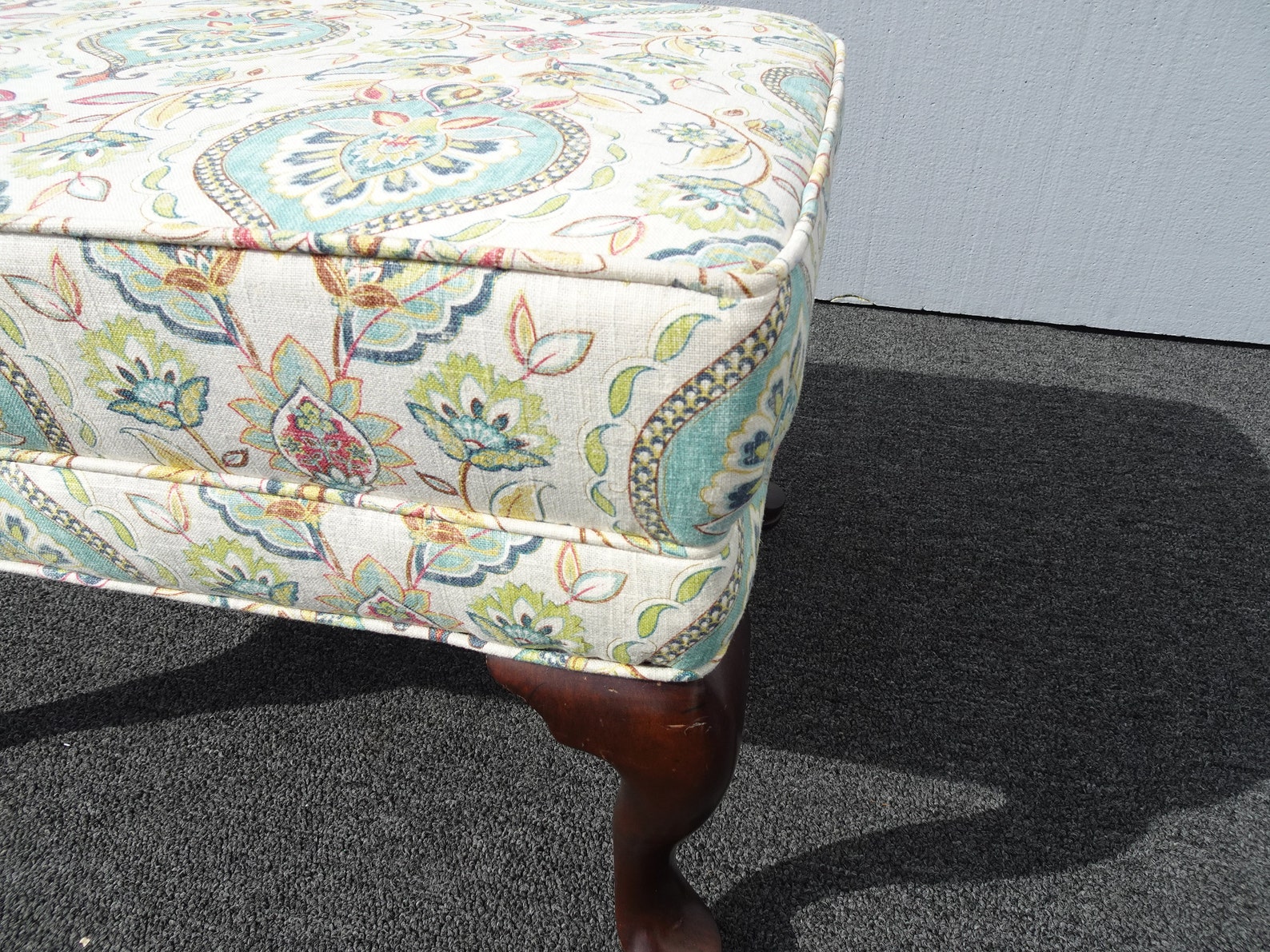 Vintage French Country Blue & Green Paisley Print Ottoman Bench - Etsy