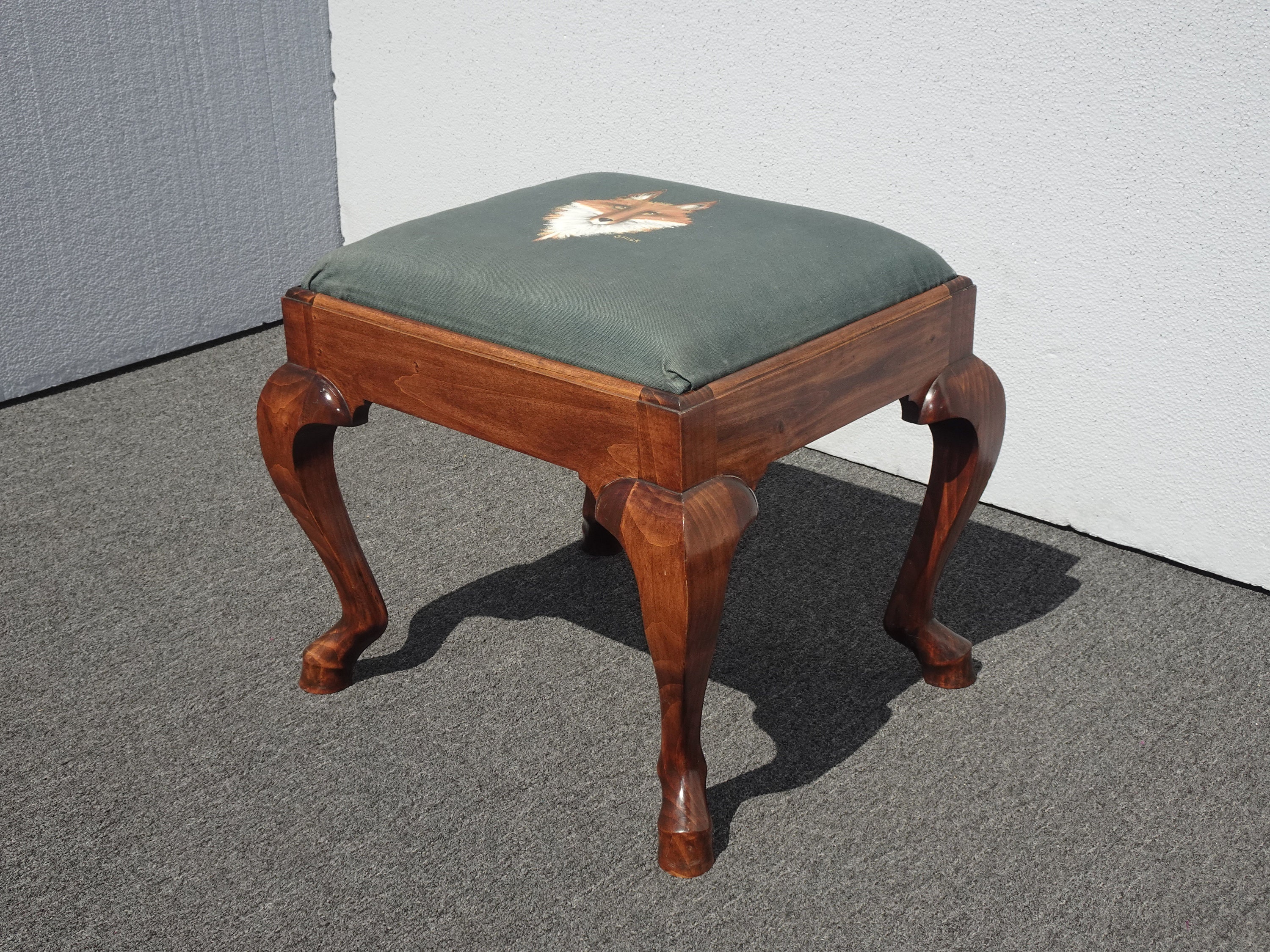 Vintage Hand Painted Fox Ottoman French Country Green Hoof Feet ...