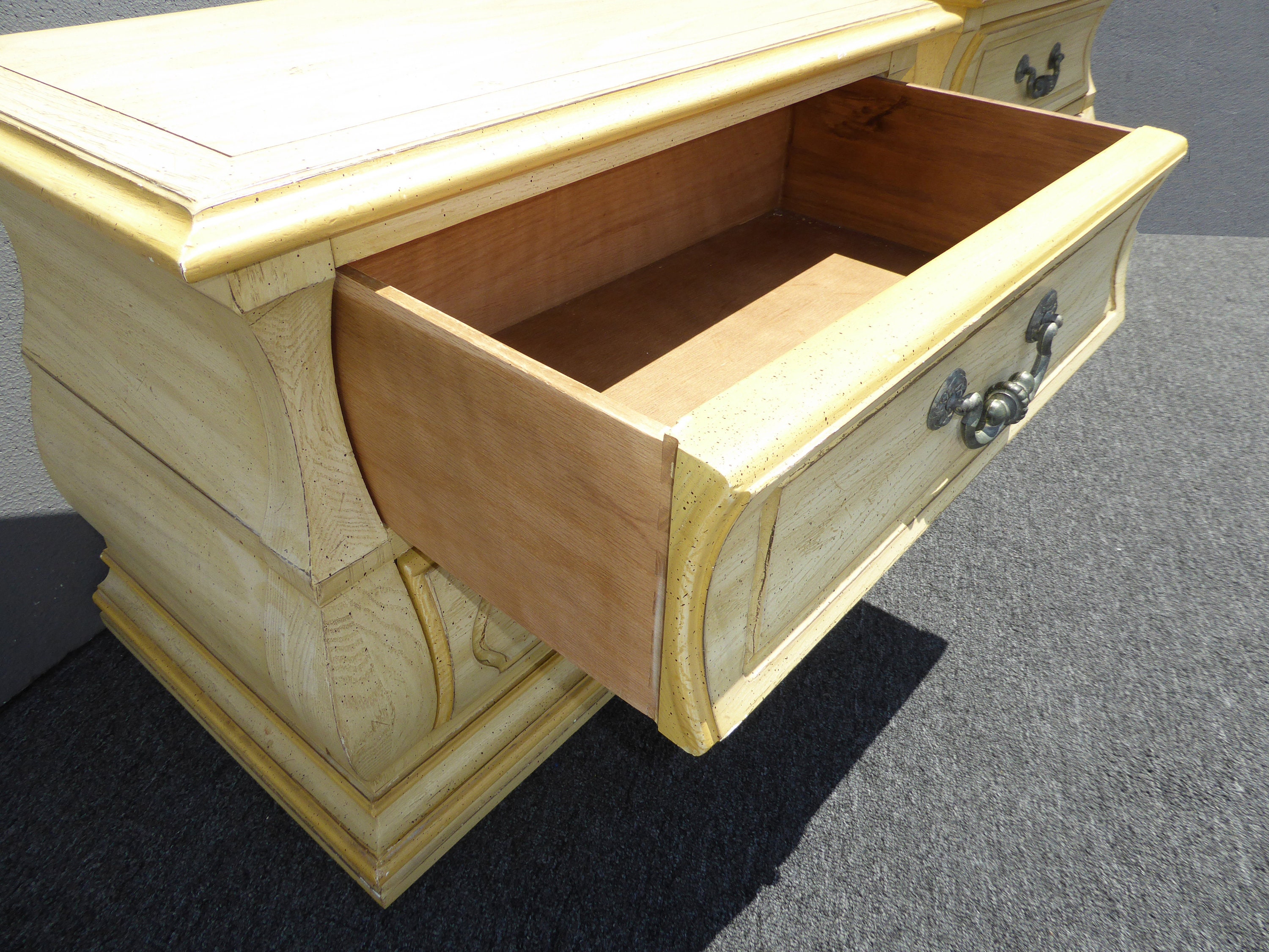 Pair Vintage French Country Style Bombay Bombe Two Drawer Nightstands ...