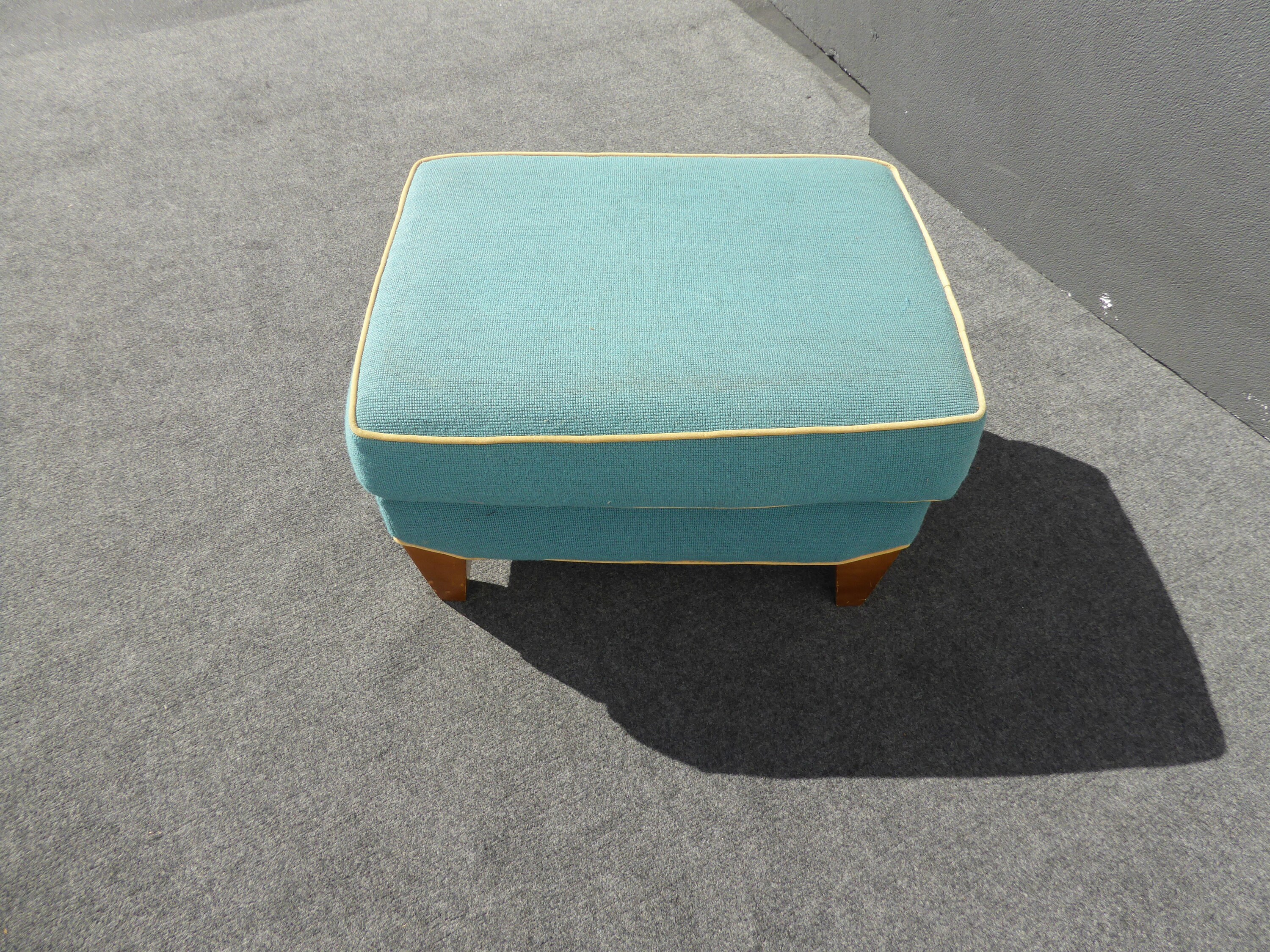 Turquoise OTTOMAN Bench Stool w Yellow Trim