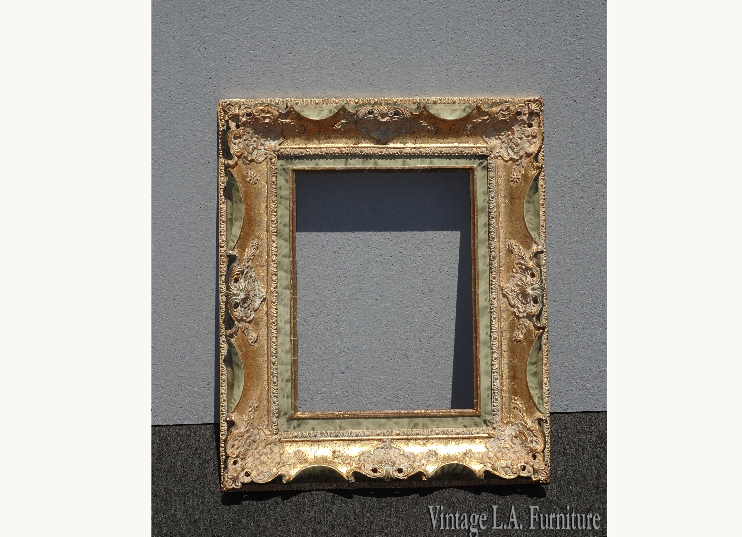 Vintage French Provincial Ornate Rococo Gold Green Picture Frame
