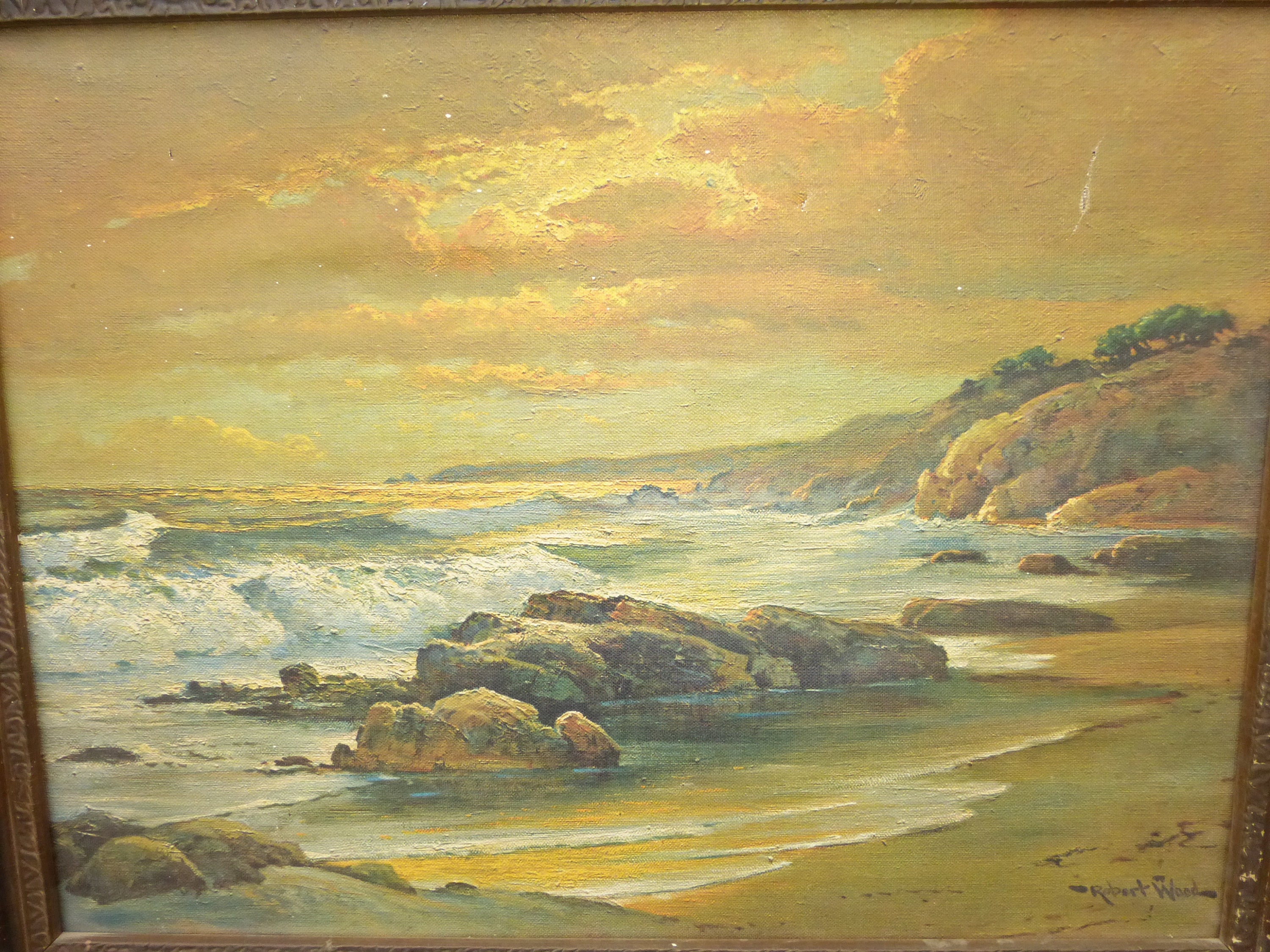 Vintage Framed Robert Wood Seascape Print on Canvas Vintage Framed Robert Wood Seascape Print on Canvas