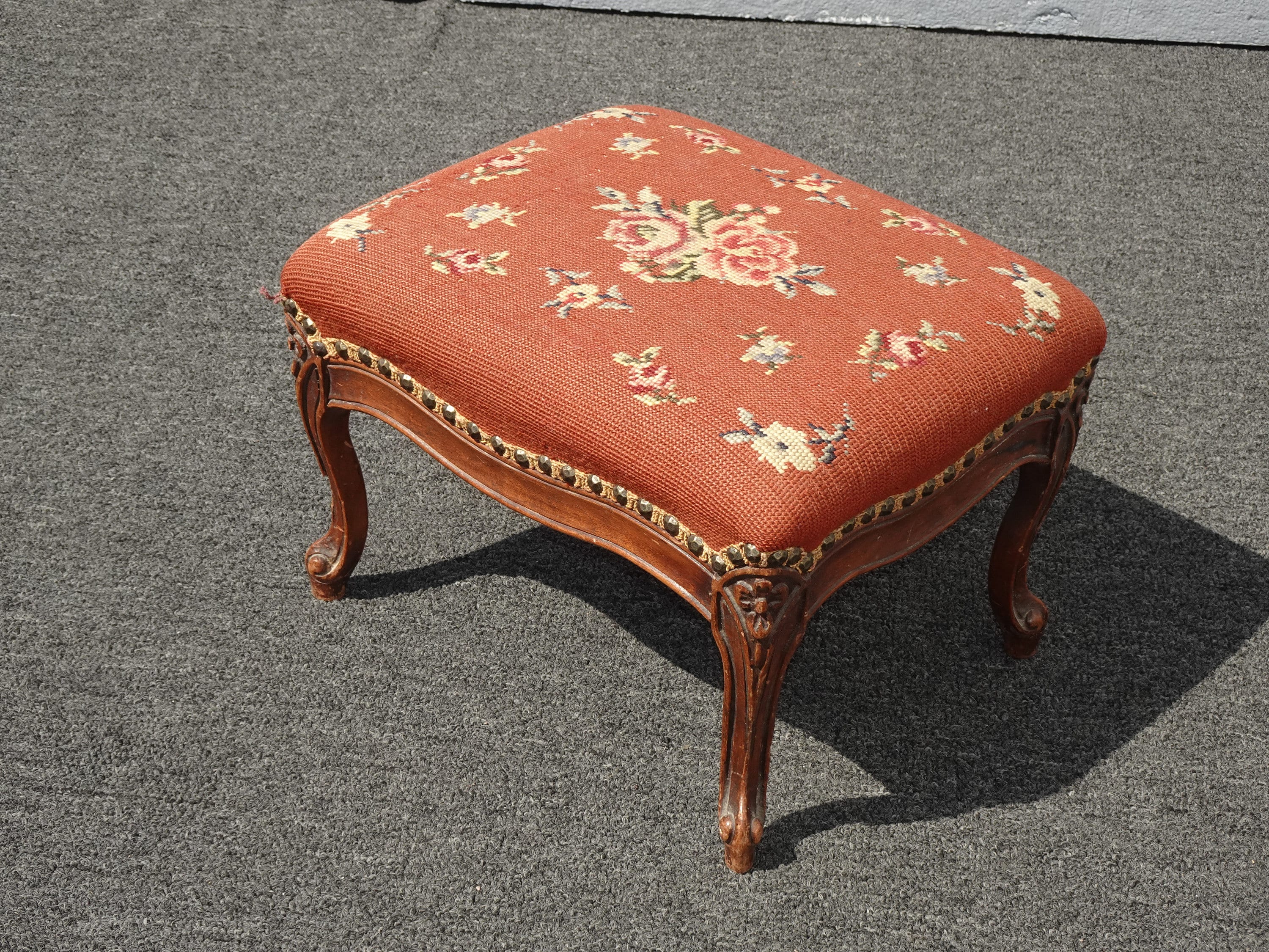 Vintage French Footstool vintage Needlepoint Footstool Vintage ...