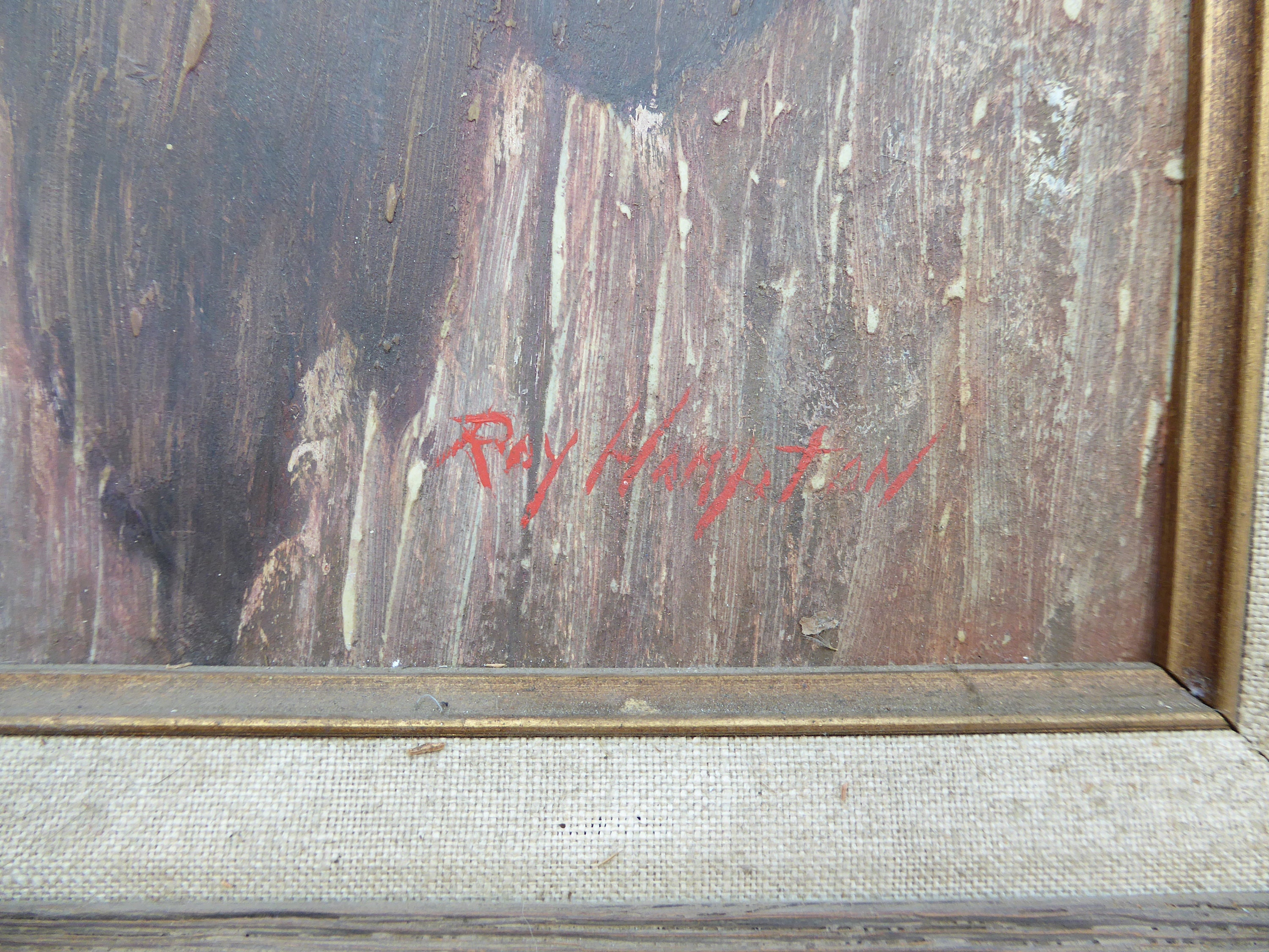 Vintage Western Oil Painting of Cow Skull Signed by Roy Hampton