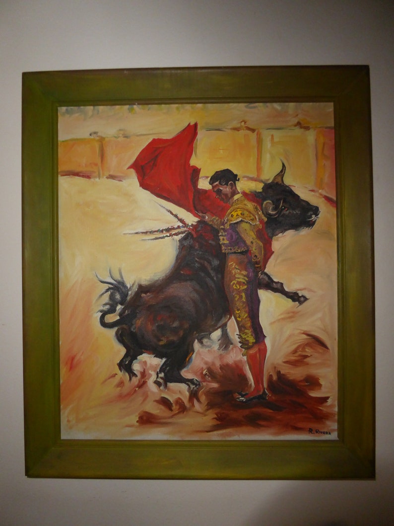 Vintage Spanish Bullfighter Oil on Canvas Picture Painting Signed R ...