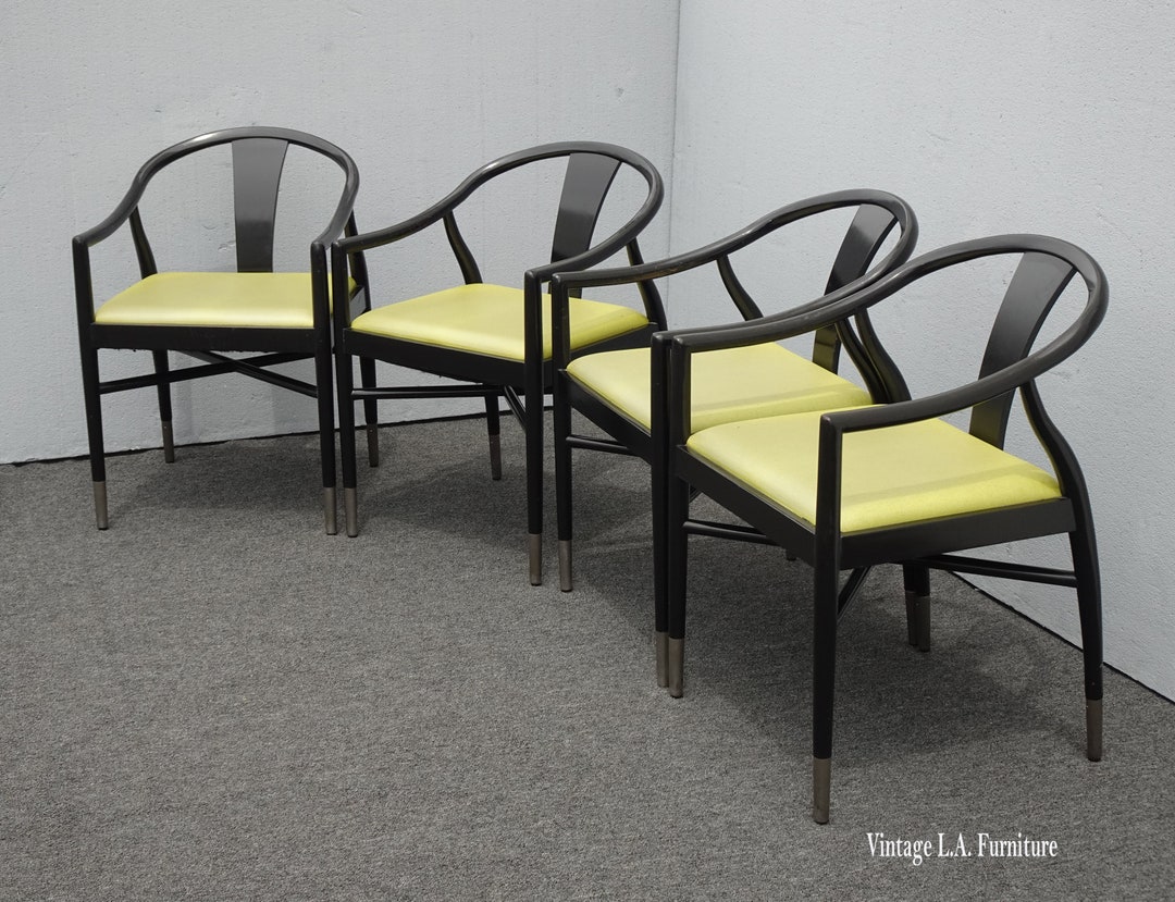 Four Mid Century Modern Black & Lime Dining Chairs by Lewis Mittman - Etsy