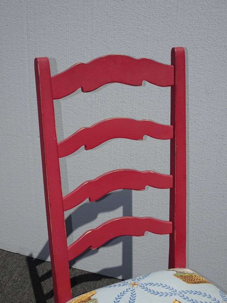 Set of Four Red French Country Ladderback Dining Chairs W Hen Fabric - Etsy