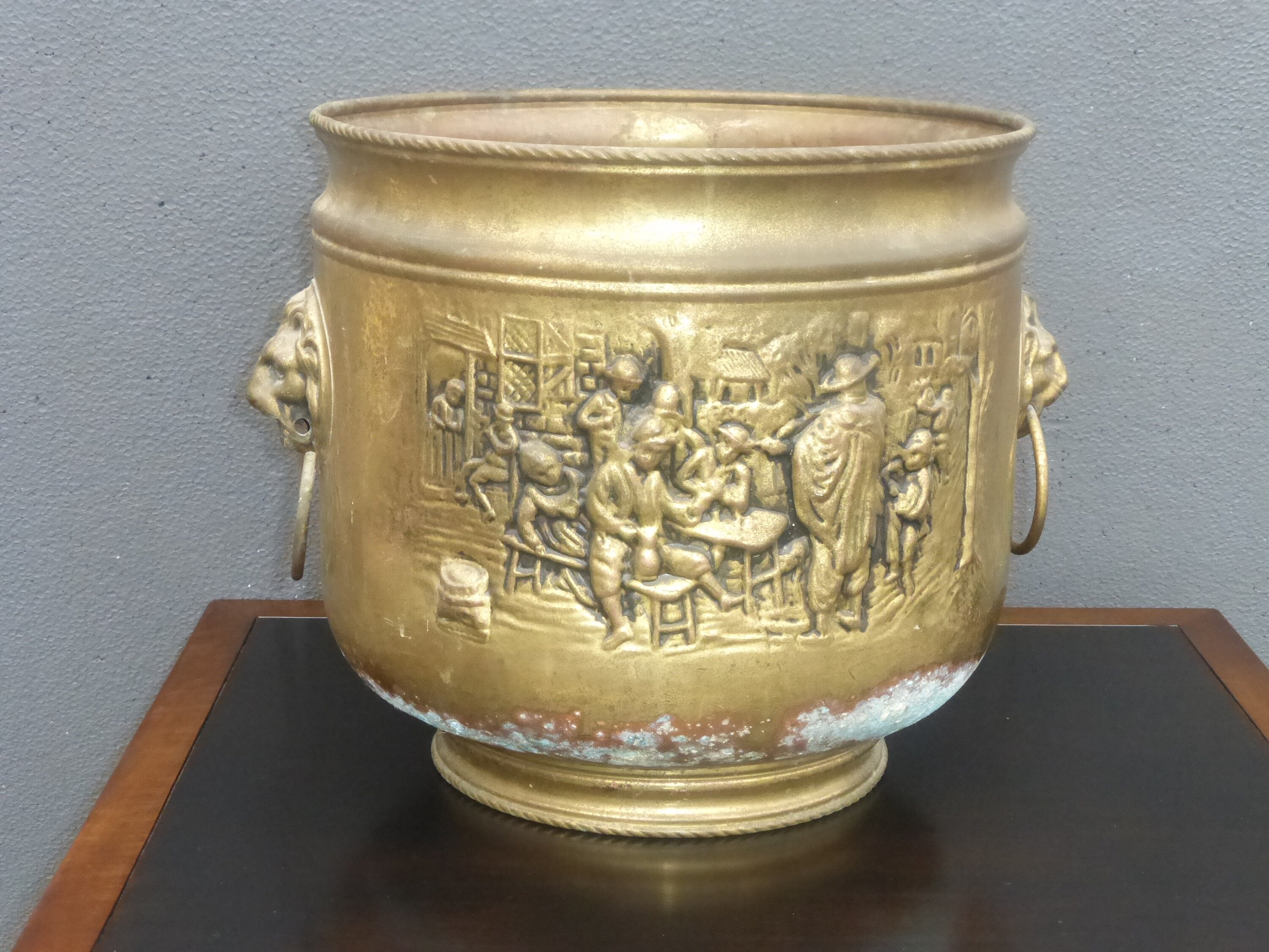 Unique Vintage Rustic Container Bucket Lions Head Handles Planter Holder