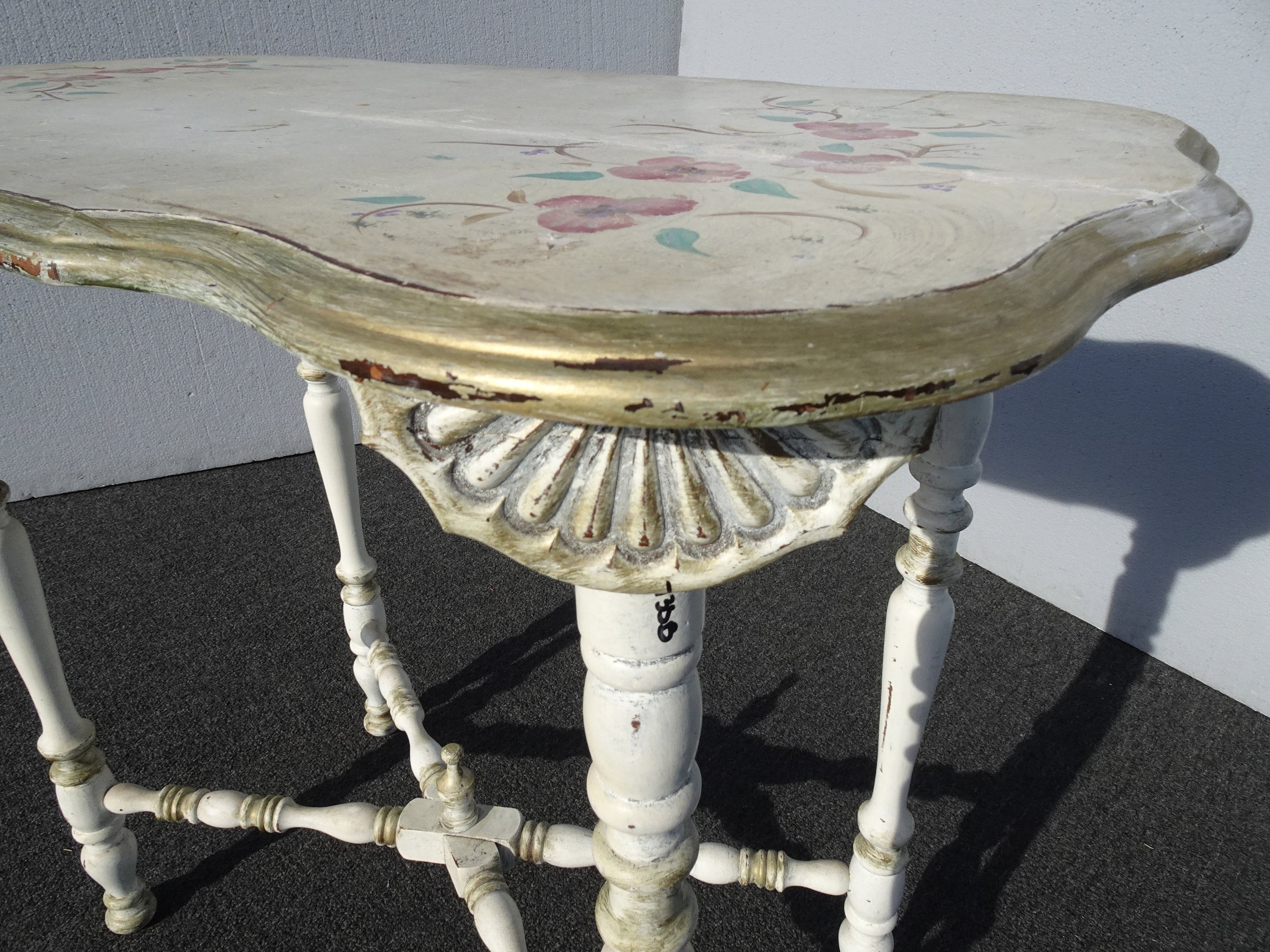 Vintage French Country Shabby Chic Rustic Side Table w Hand painted ...