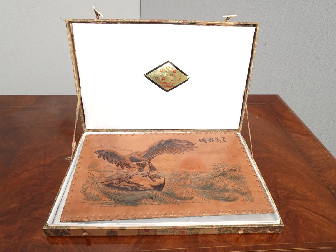 Embossed Leather Picture of Eagle Perched on Top of Roaring - Etsy