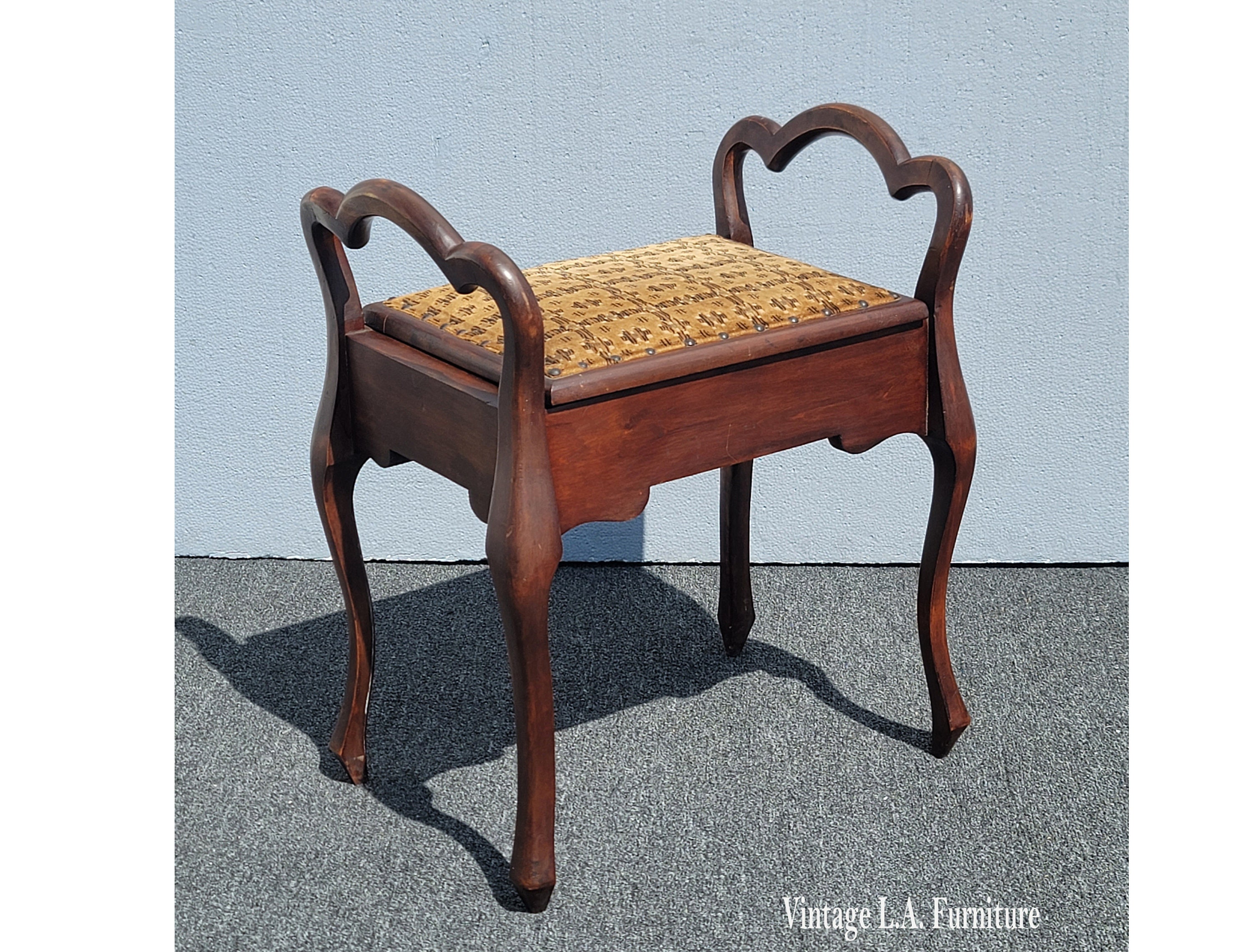 Vintage French Country Brown Bench w Storage Asis