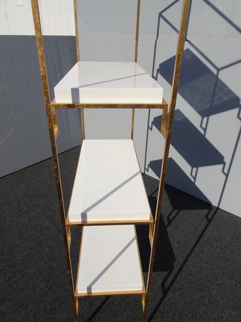 Modern Contemporary Gold Gilt Greek Key White Stone Etagere Bookshelf ...