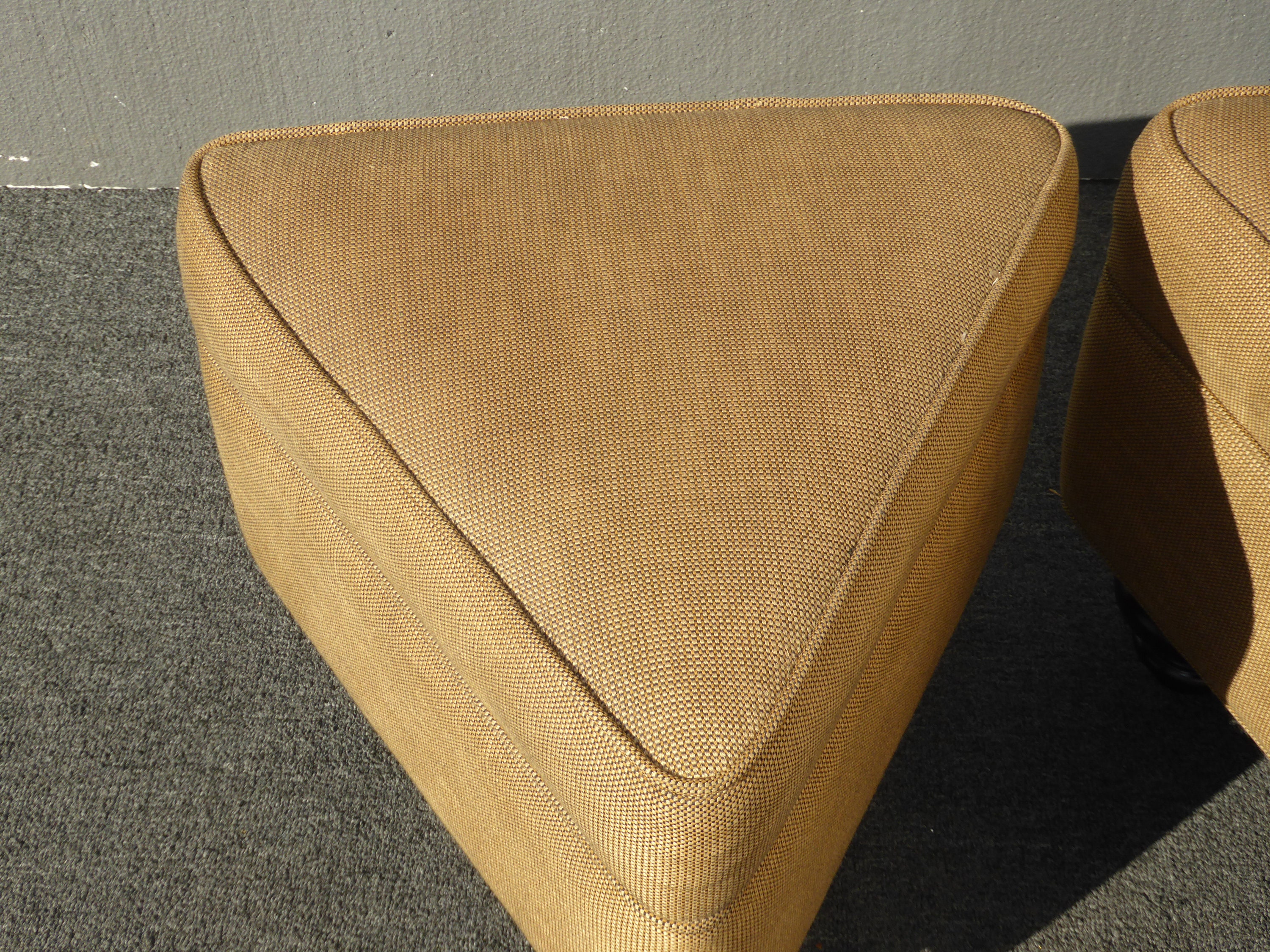 Pair of Tan Triangle Shaped Ottomans Benches ~ French Country Traditional