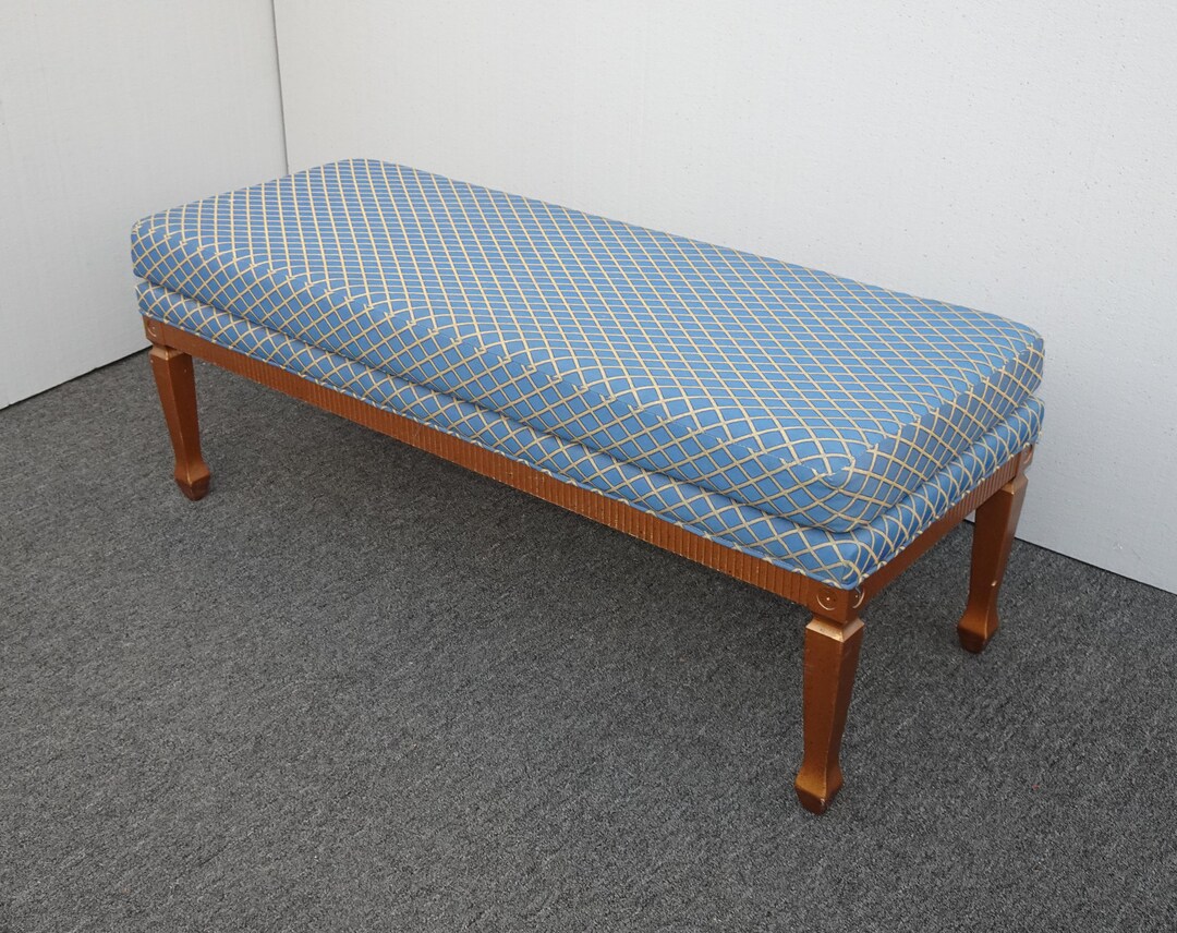 Vintage French Country Gold Bench W Blue Diamonds Fabric~ Hollywood ...