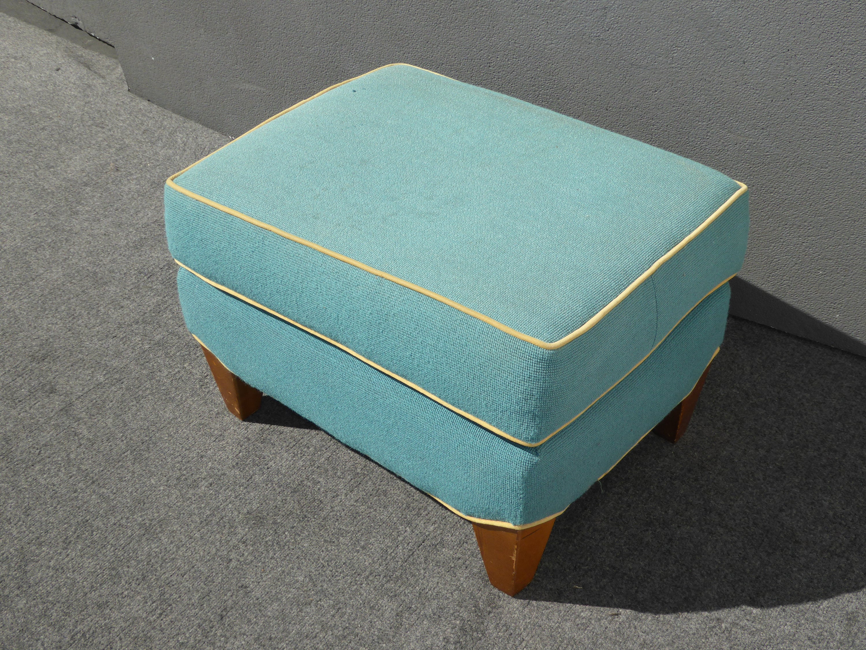 Turquoise OTTOMAN Bench Stool w Yellow Trim