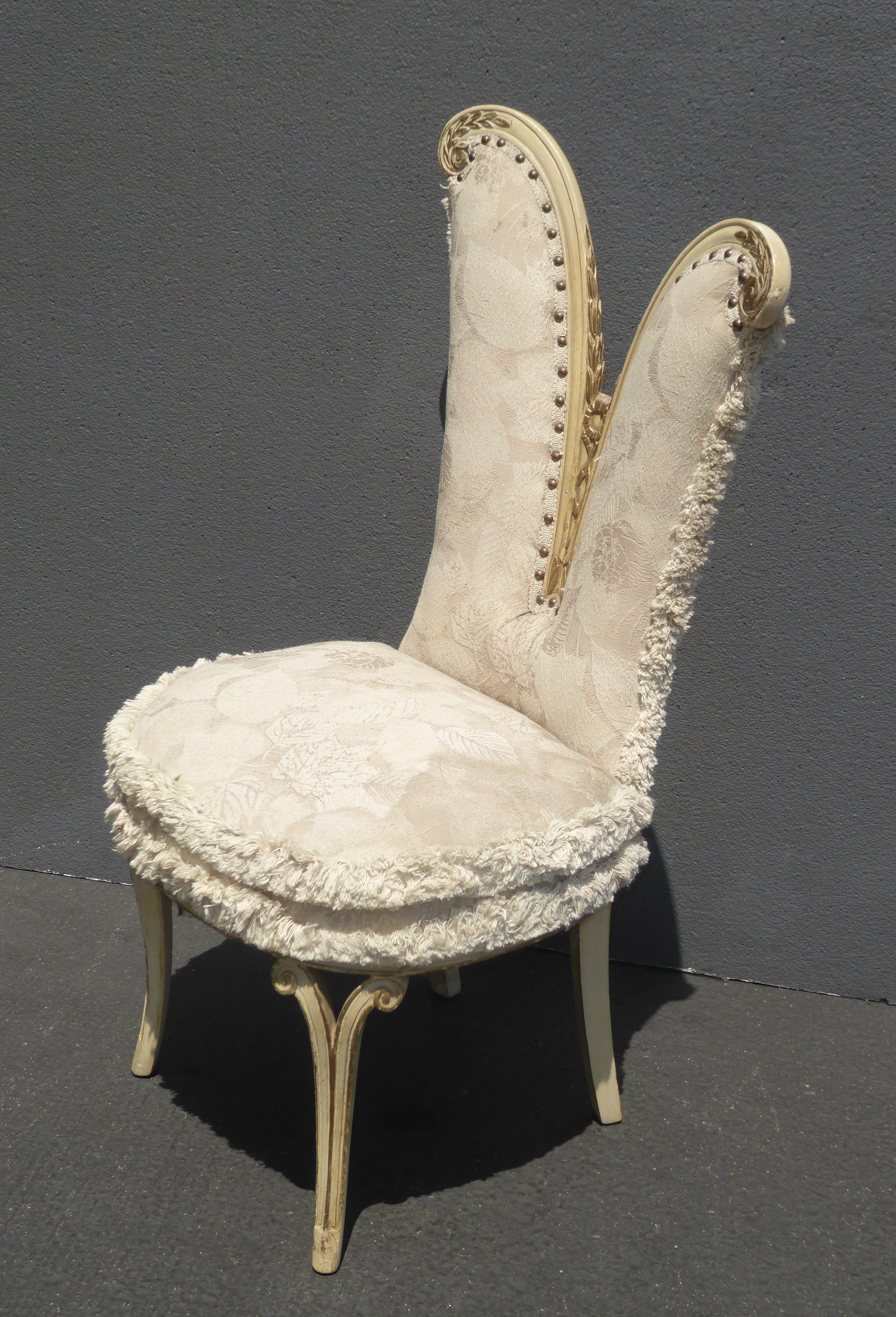Vintage French Provincial Heart Shaped White Accent Chair w Decorative ...